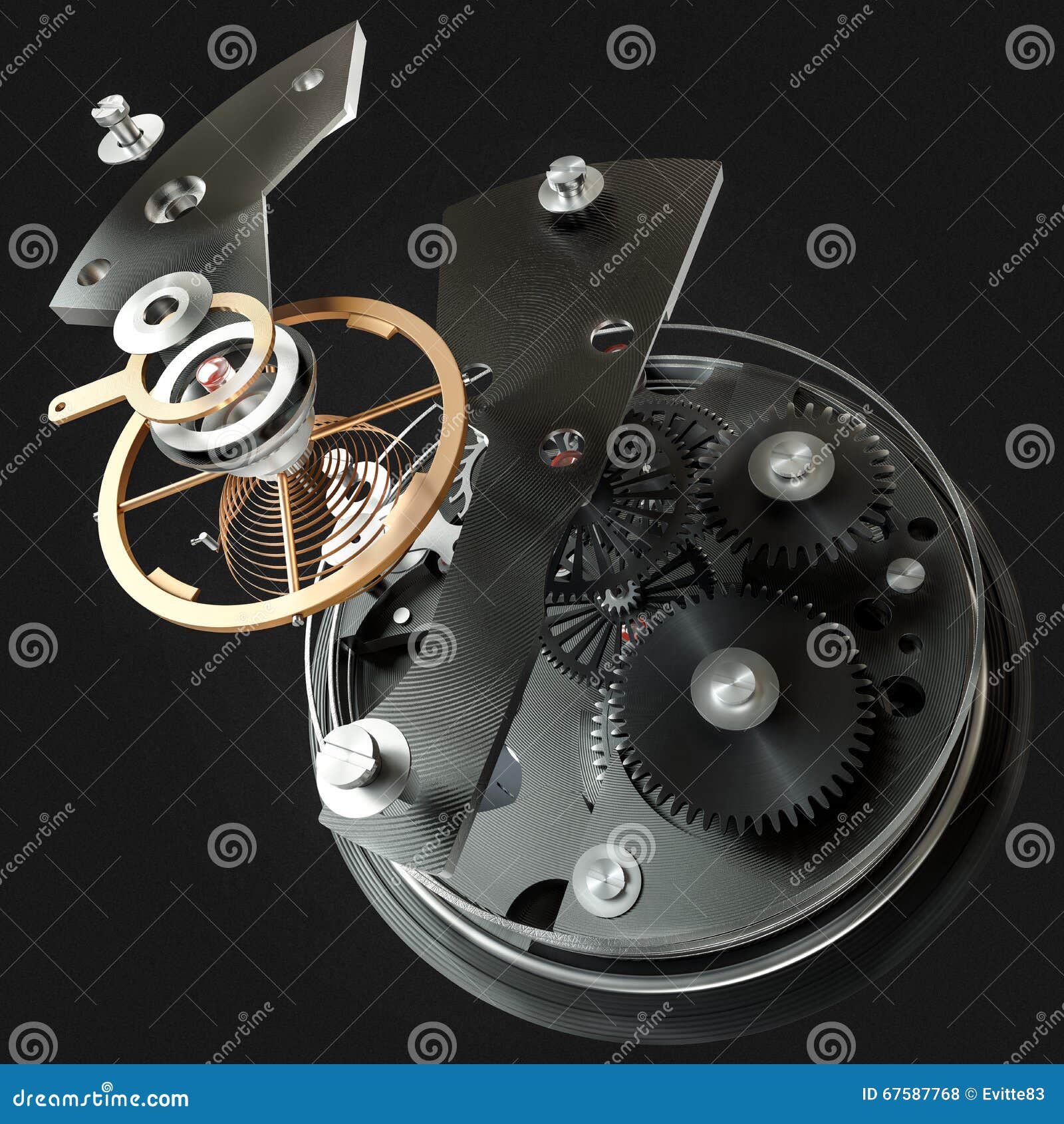 3d Watch Mechanism on Black Background. Stock Illustration ...