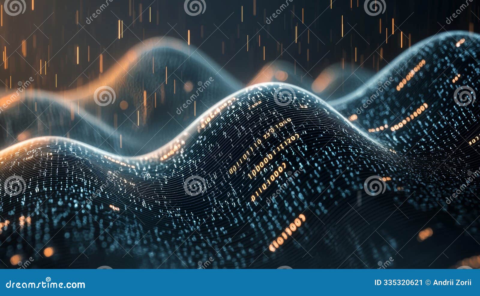 3D Wave of Binary Numbers with Floating Particles - Futuristic Data ...
