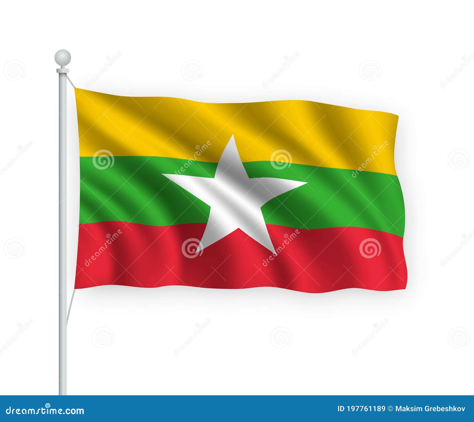 The Flag Of Myanmar Formally Known As Burma With Red Green Yellow ...