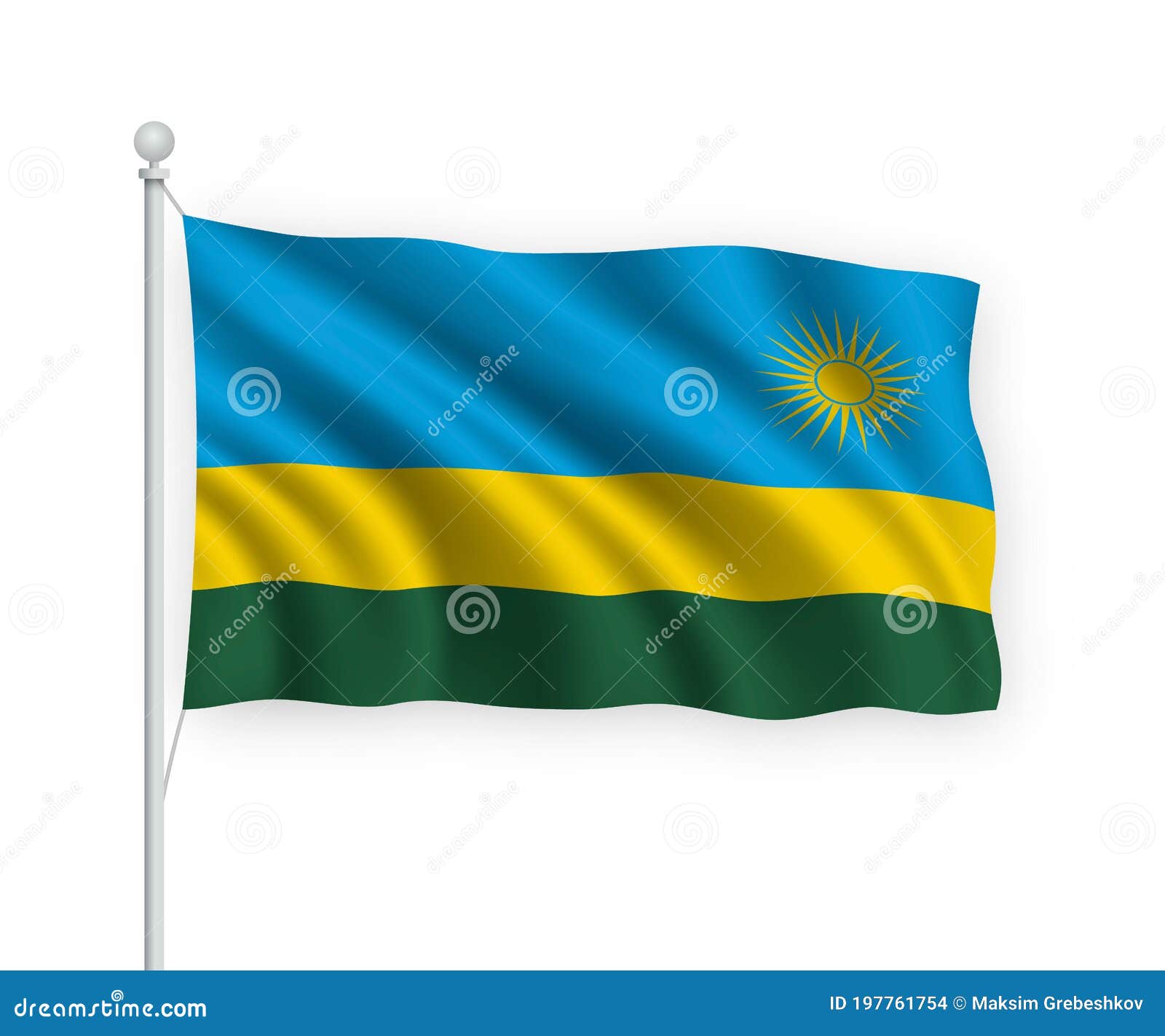 The Flag Of Rwanda. Waving Silk Flag Of Rwanda. High Quality Render. 3D ...