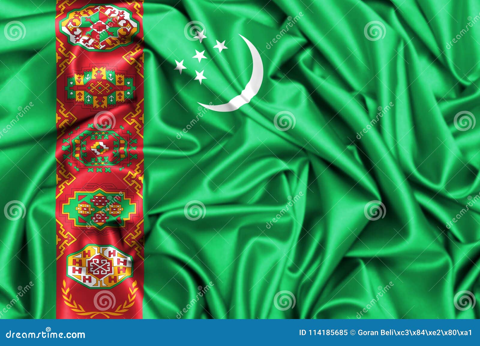 3d Waving Flag Of Turkmenistan In The Wind Stock Illustration