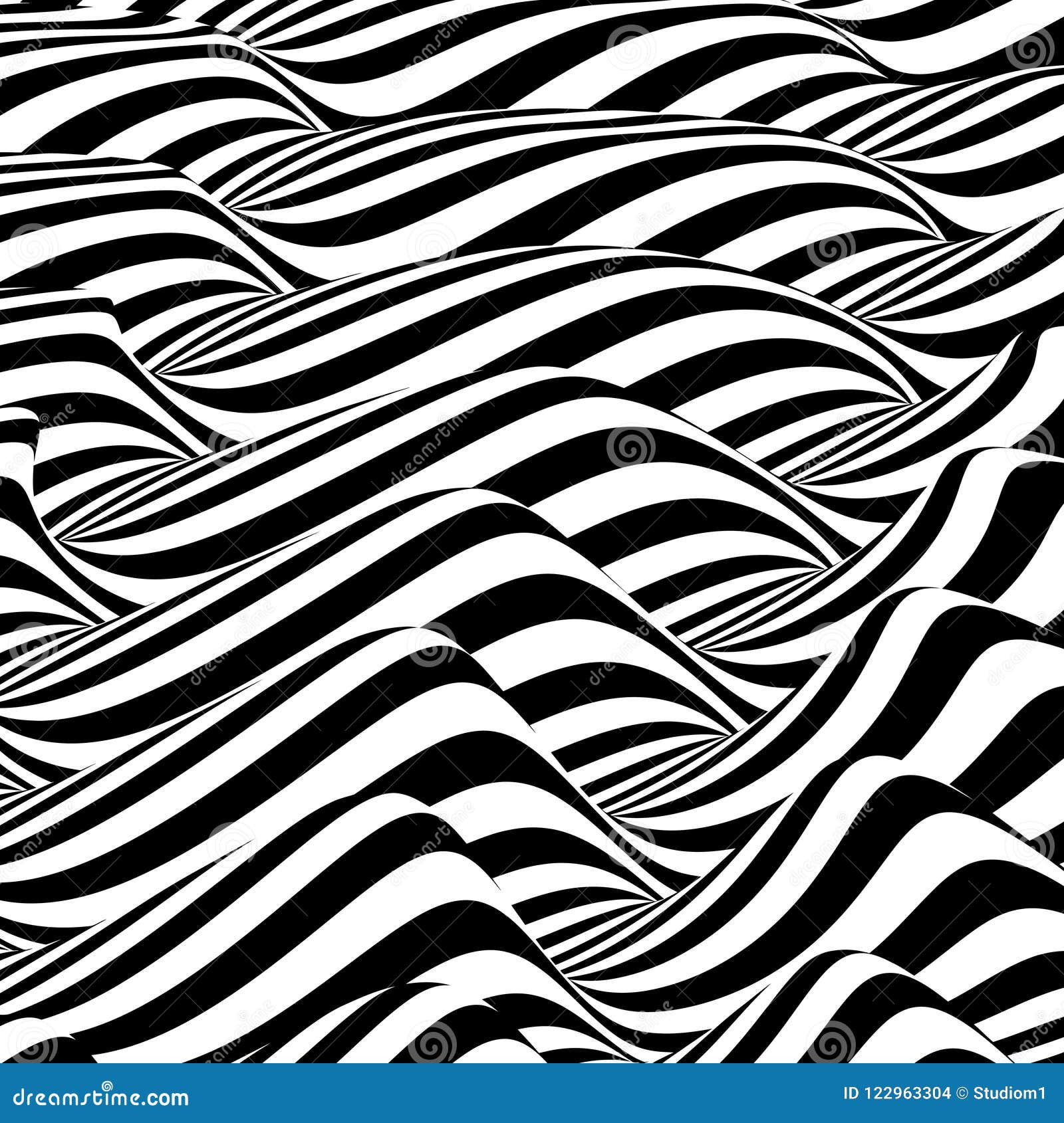 3D Wavy Background. Dynamic Effect. Black and White Design. Pattern ...