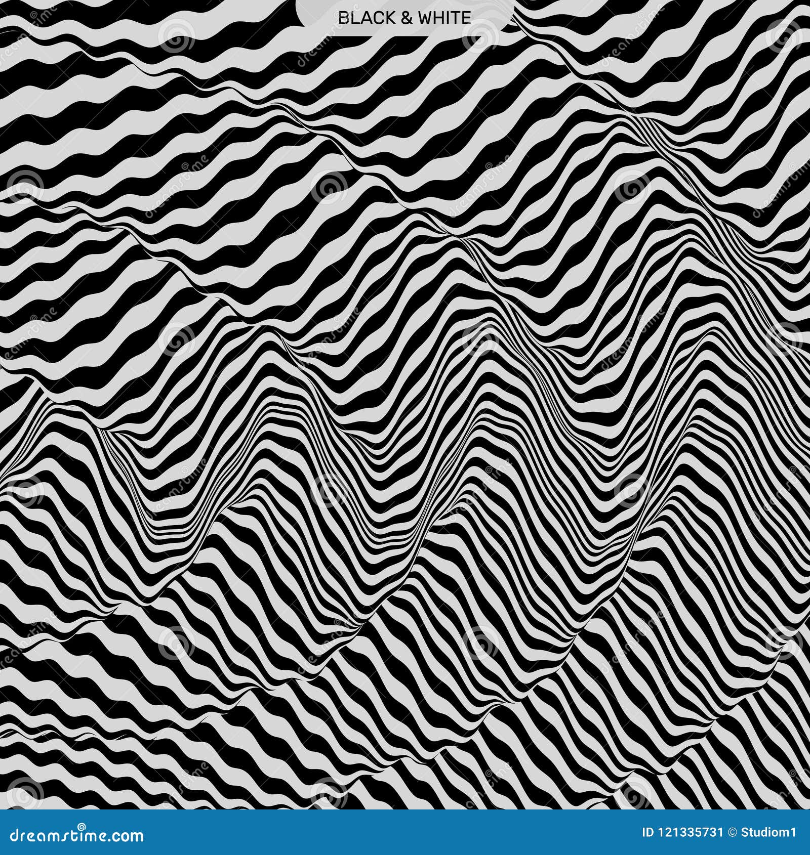 3D Wavy Background. Dynamic Effect. Black and White Design. Pattern ...