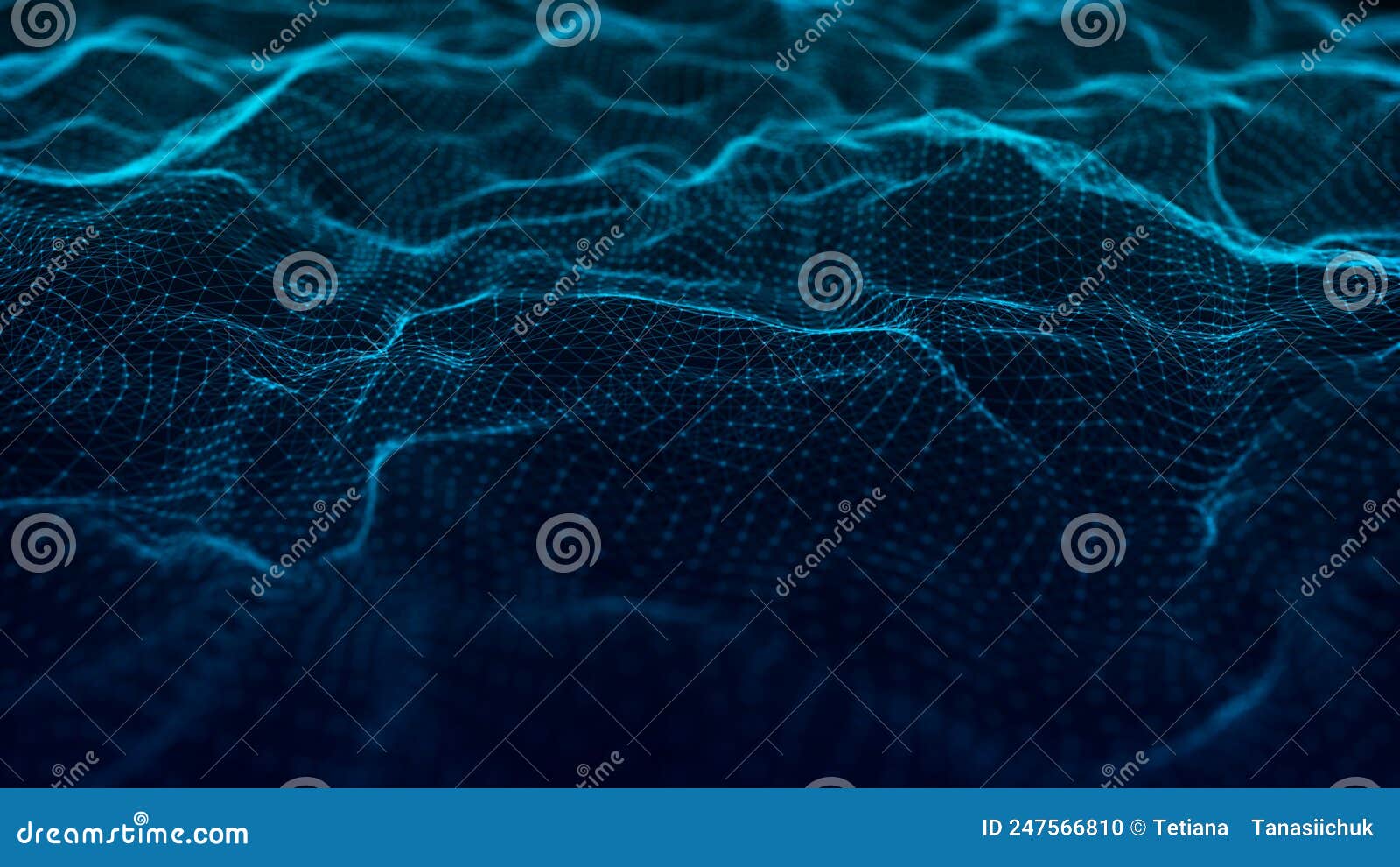 3D Wavy Surface Grid Background. Points and Lines of Connection To the ...