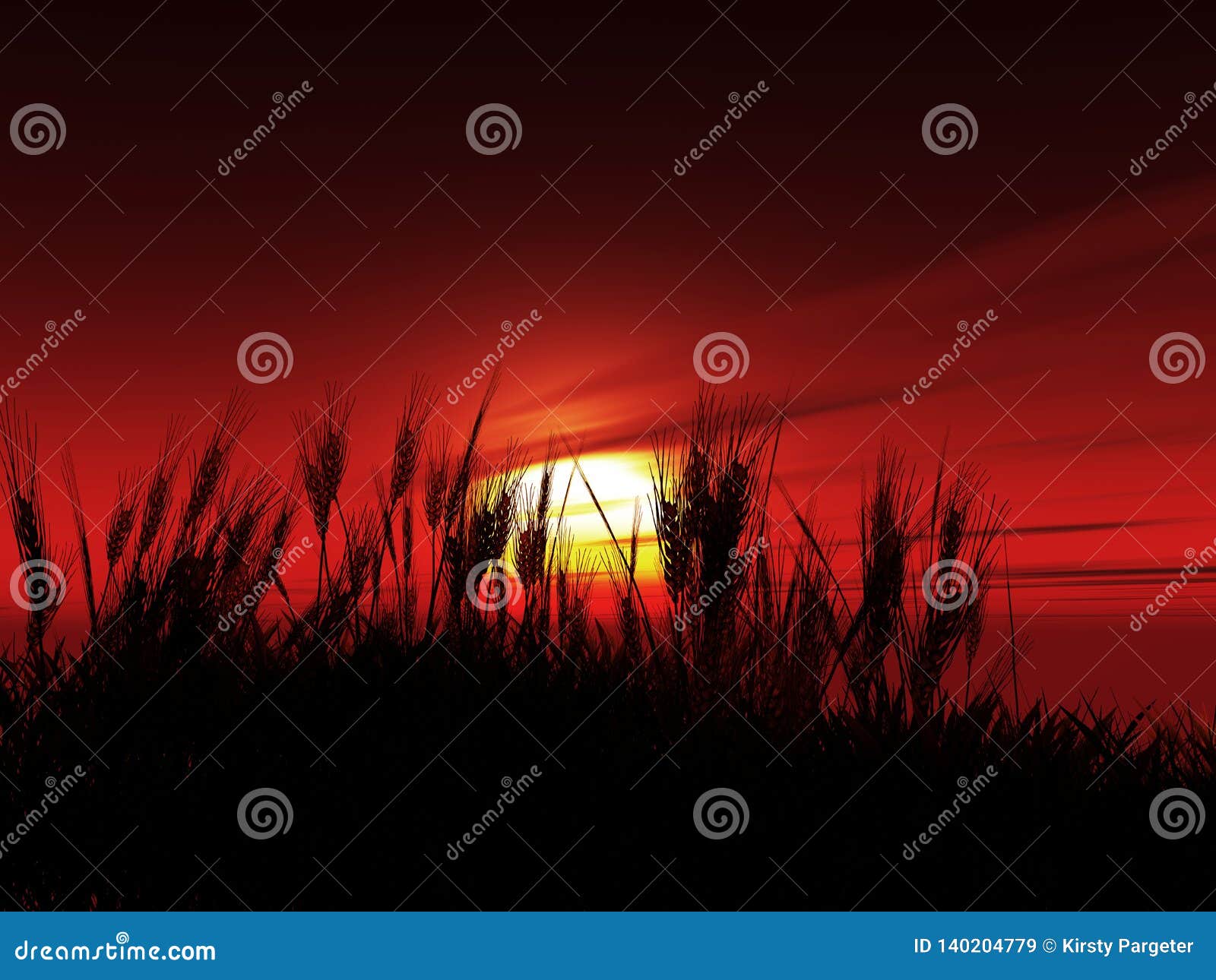 3D Wheat Silhouetted Against a Sunset Sky Stock Illustration ...