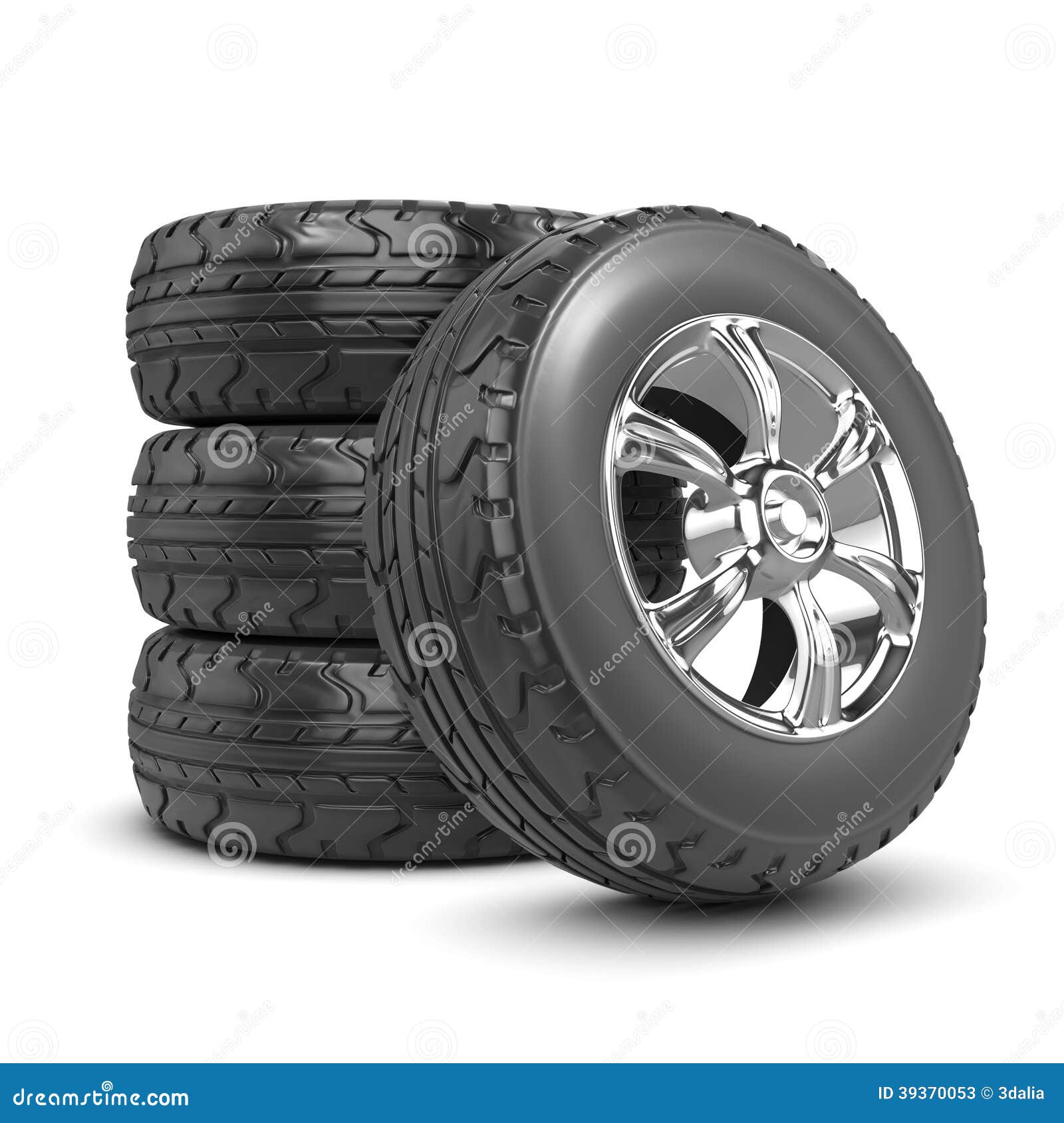 3d Wheel Agains Stack of Tyres Stock Illustration - Illustration of ...