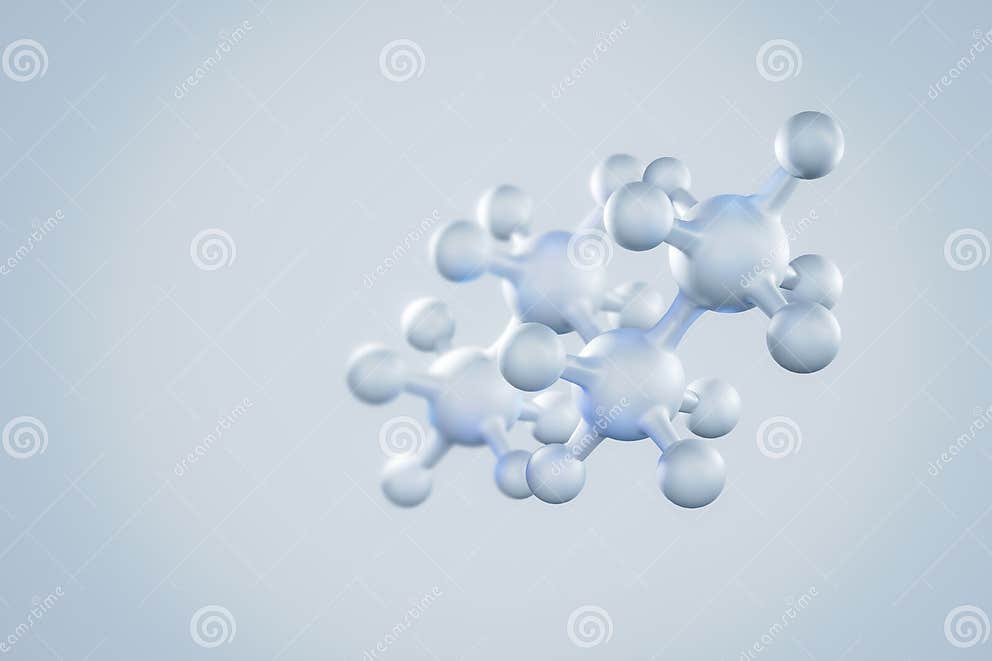 3D White Atom Model with Blue Light on White Background. Illustration ...