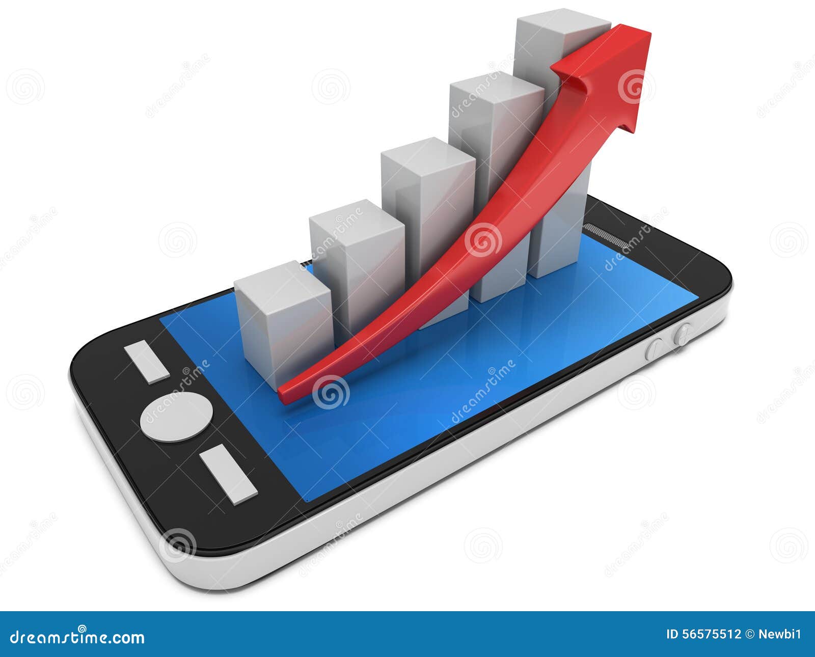 3d White Bar Graph with Red Arrow on Smartphone Stock Illustration ...