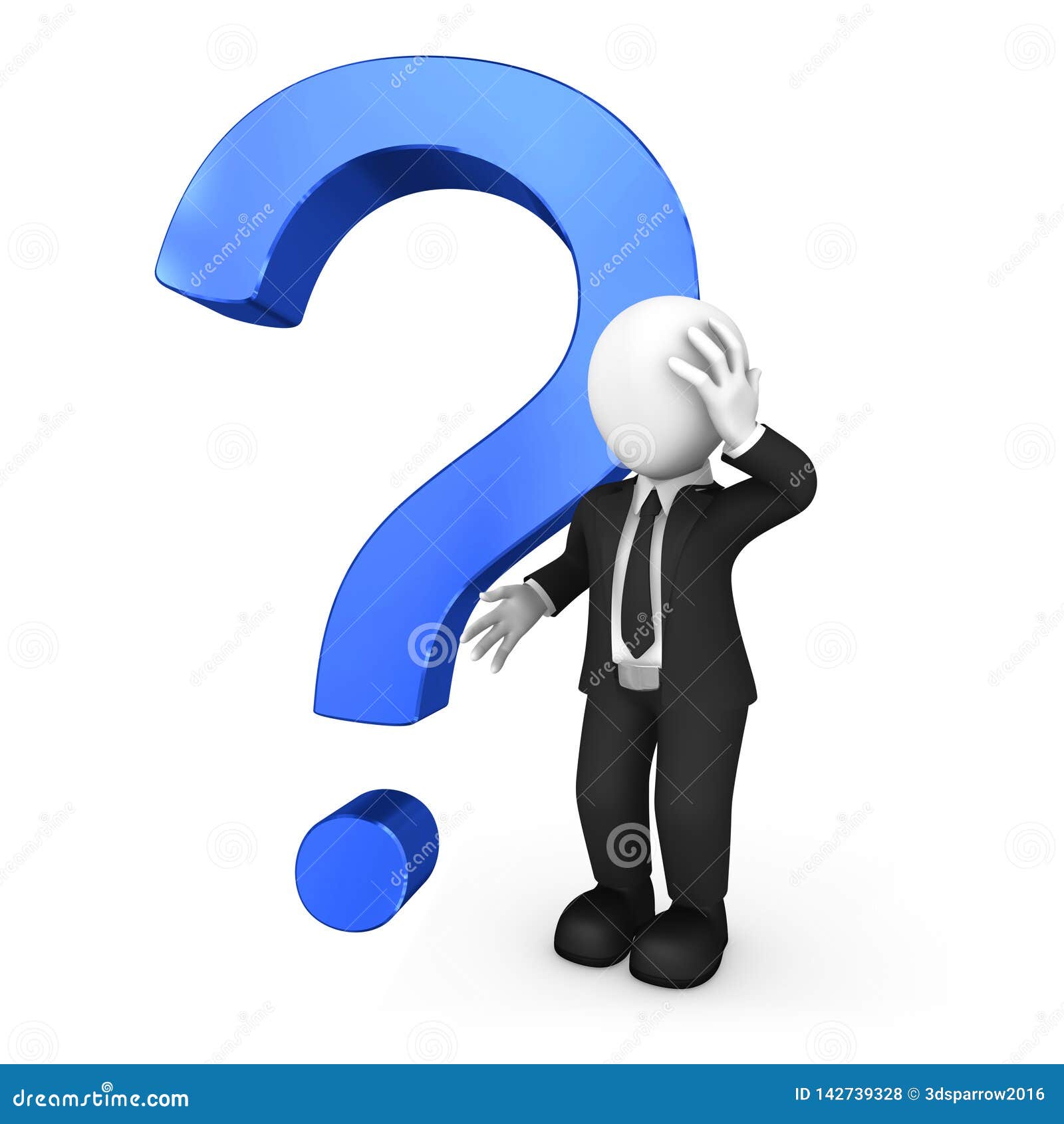 3d White Businessman with Big Blue Question Mark Stock Illustration ...