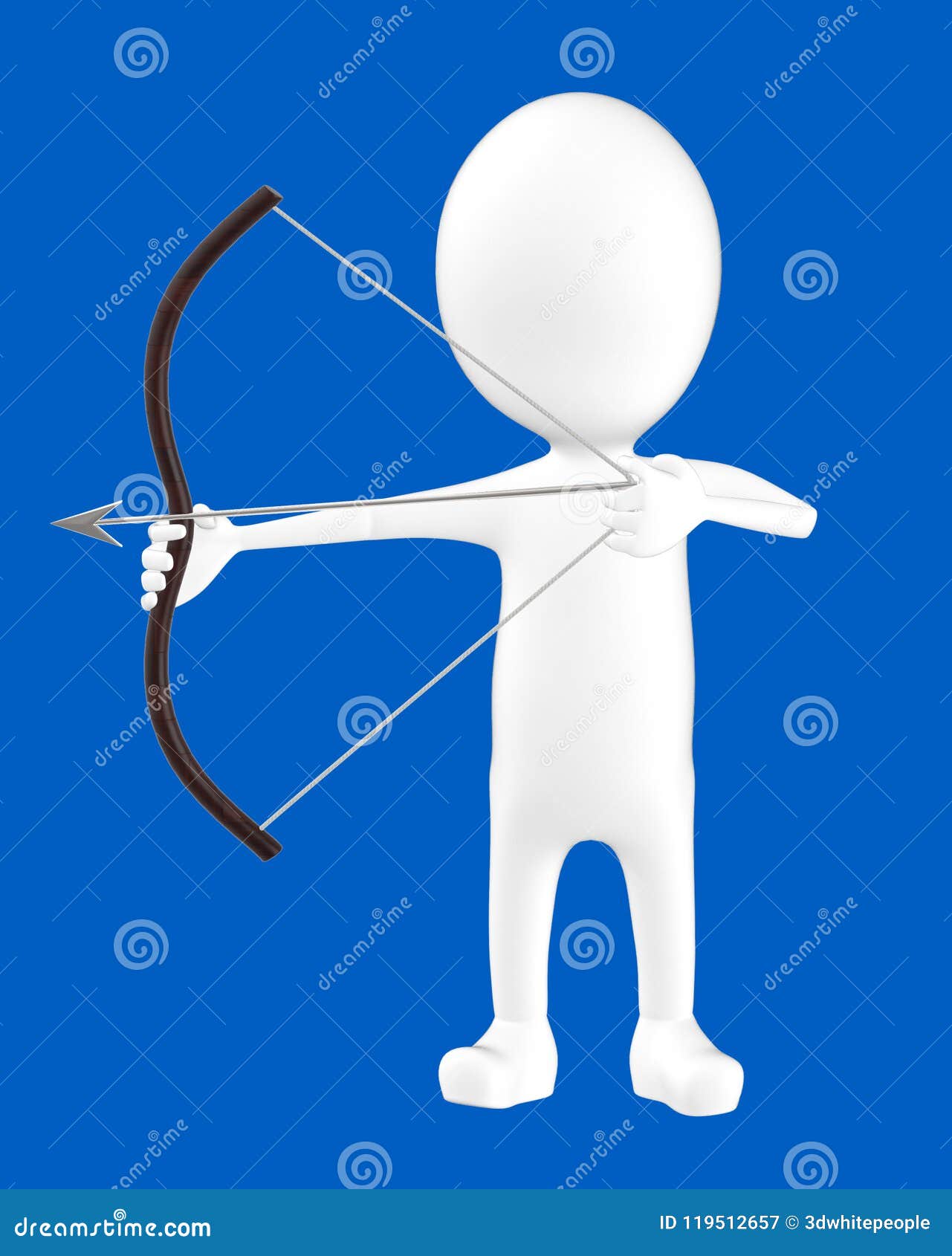 3d White Character Aiming His Arrow in the Bow Stock Illustration ...