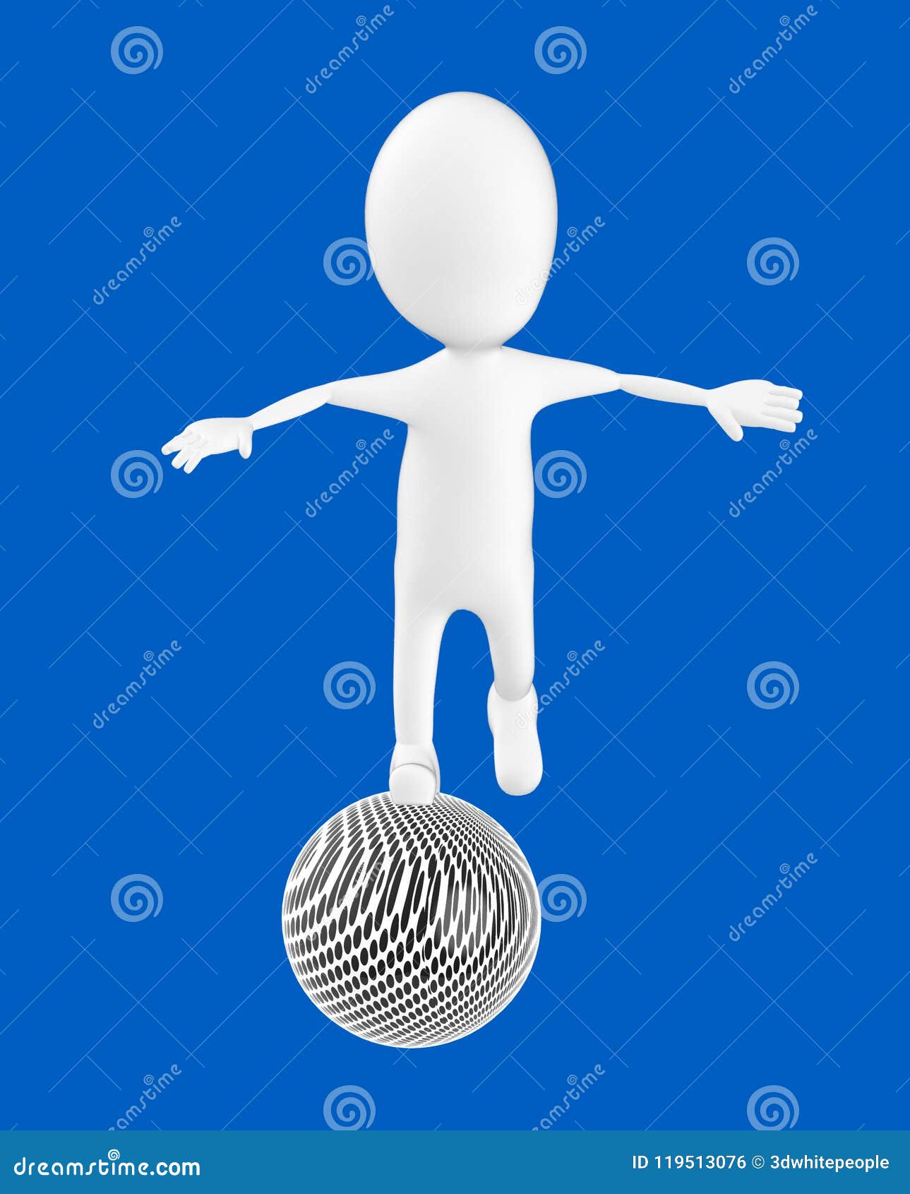 3d White Character , Balancing on a Ball Stock Illustration ...
