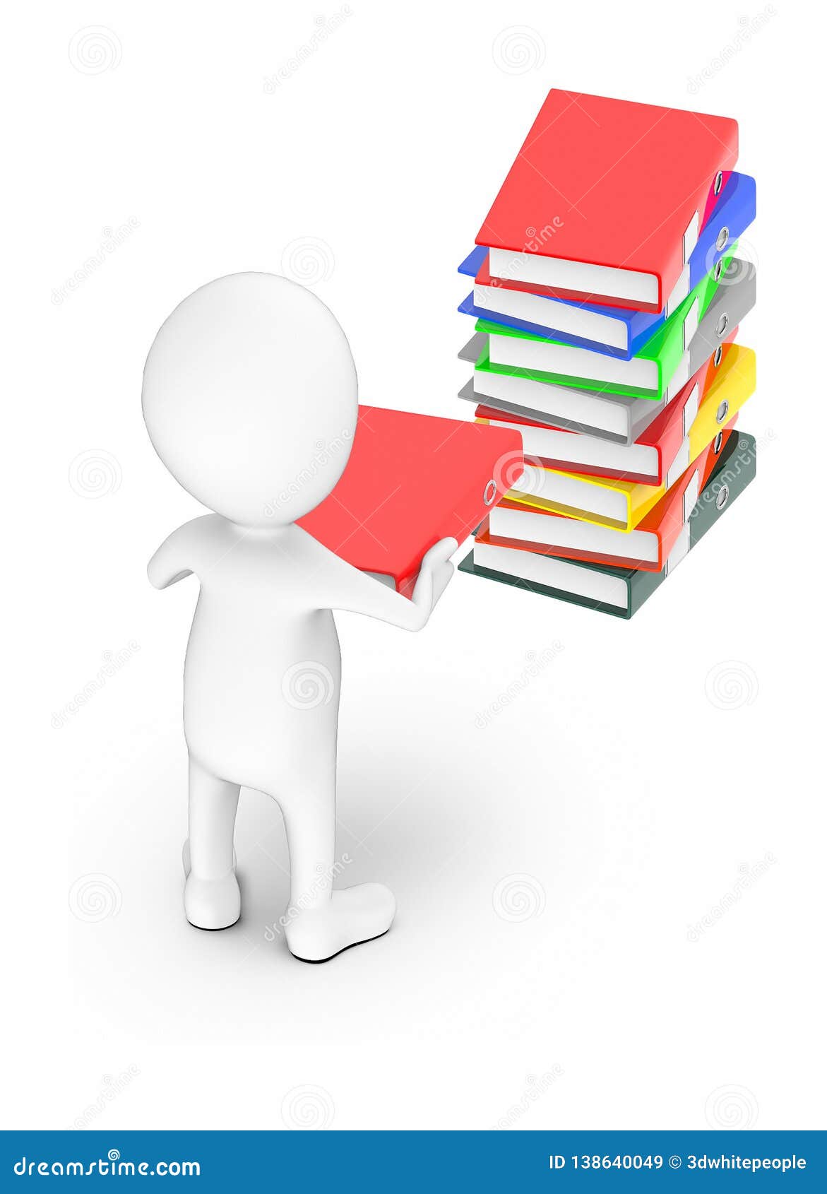 3d White Character Holding a File and Standing Near To a Stack of Files ...