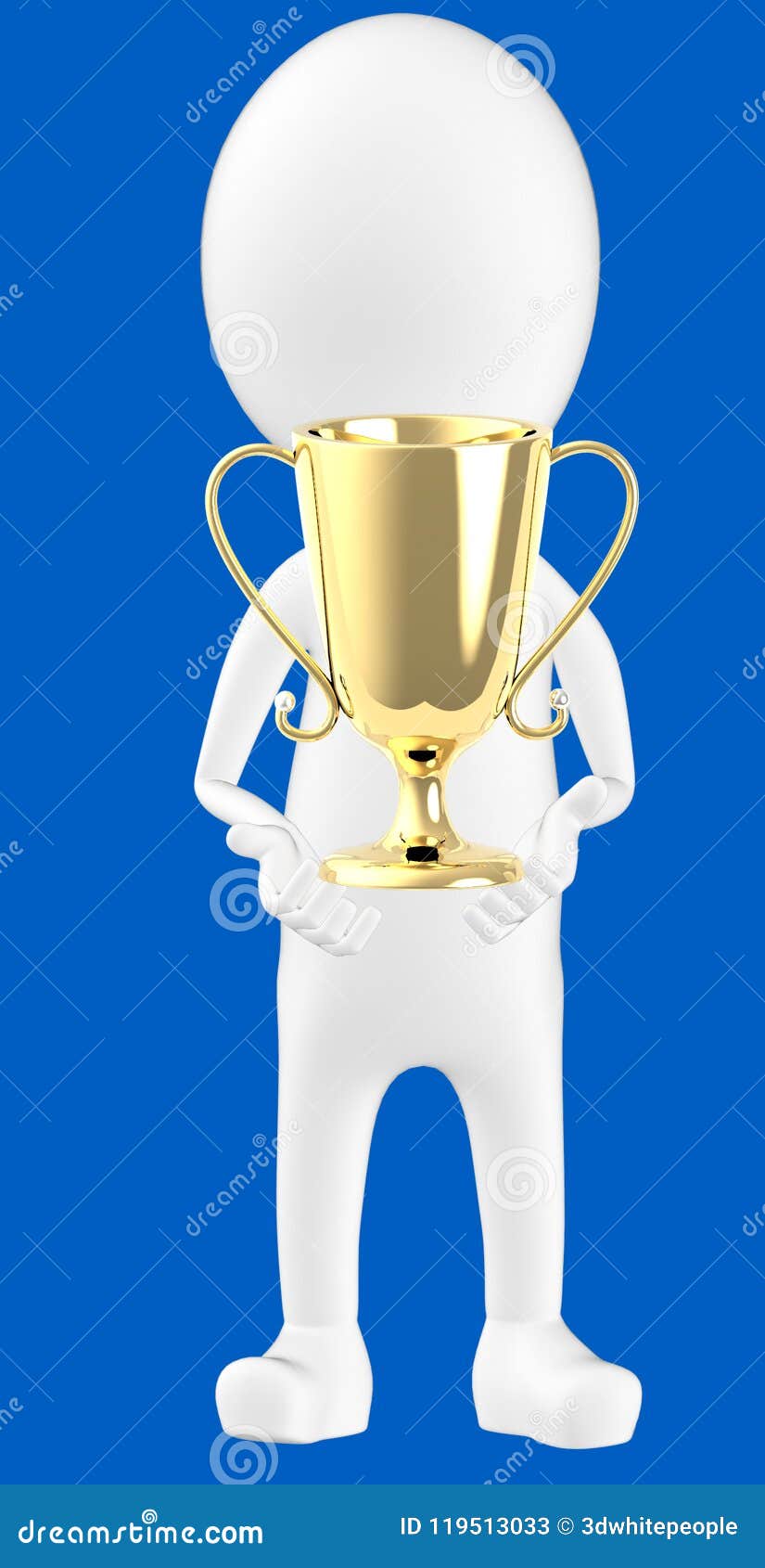 3d White Character , Holding a Trophy Stock Illustration - Illustration ...