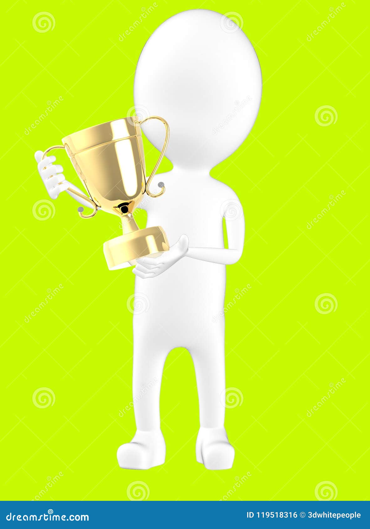 3d White Character Holding a Trophy Stock Illustration - Illustration ...