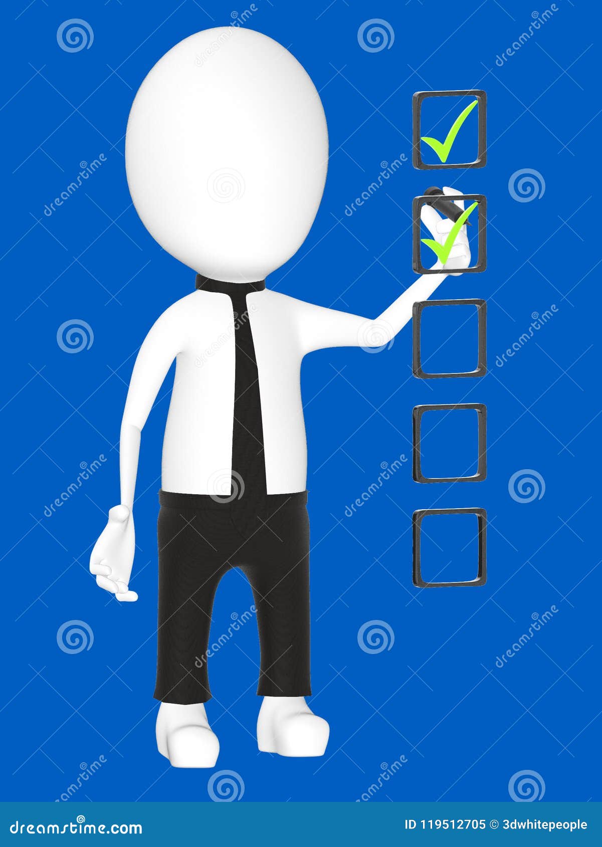 3d White Character Marking Each Column with Tick Marks Using His Marker ...