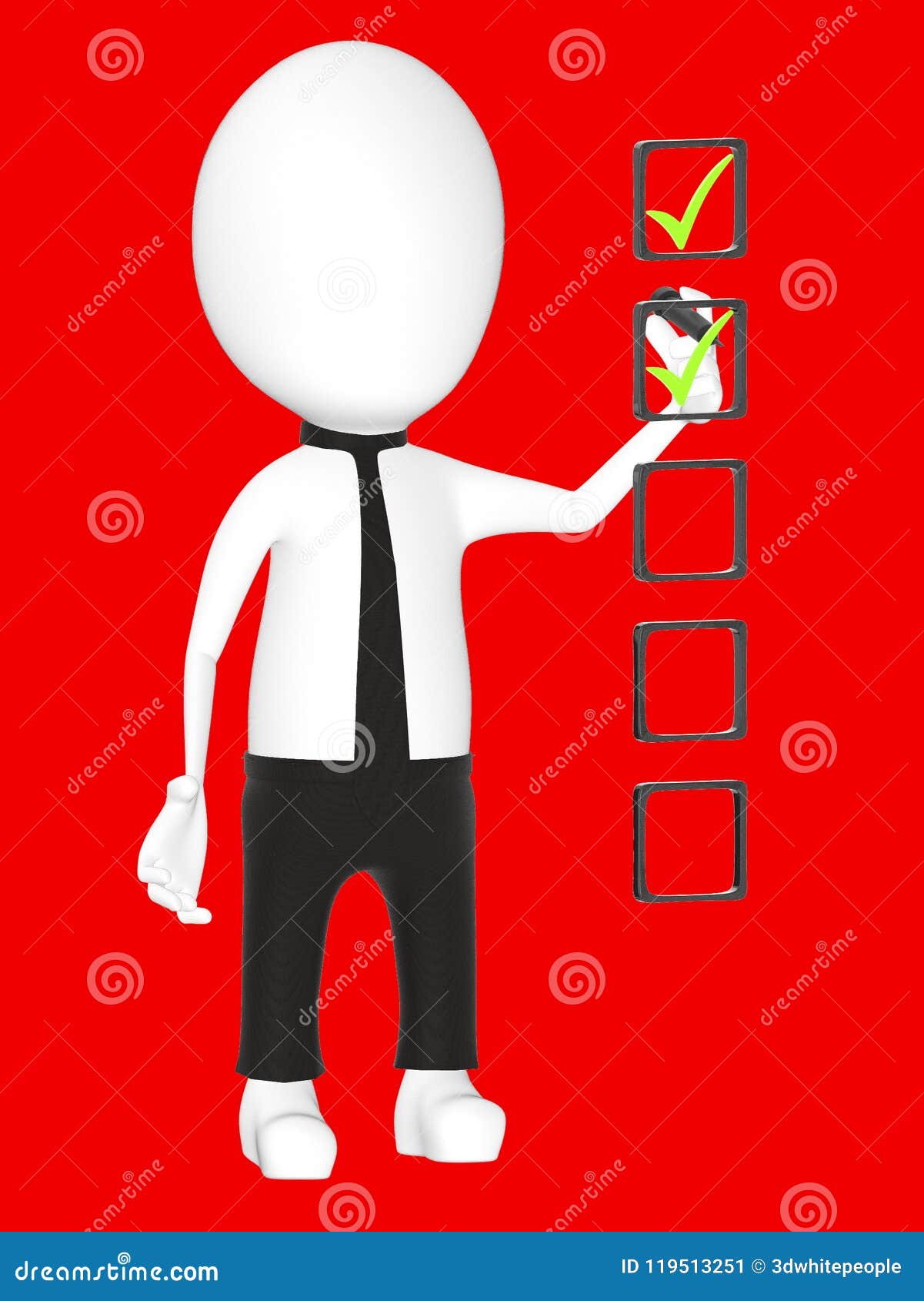 3d White Character Marking Each Column with Tick Marks Using His Marker ...