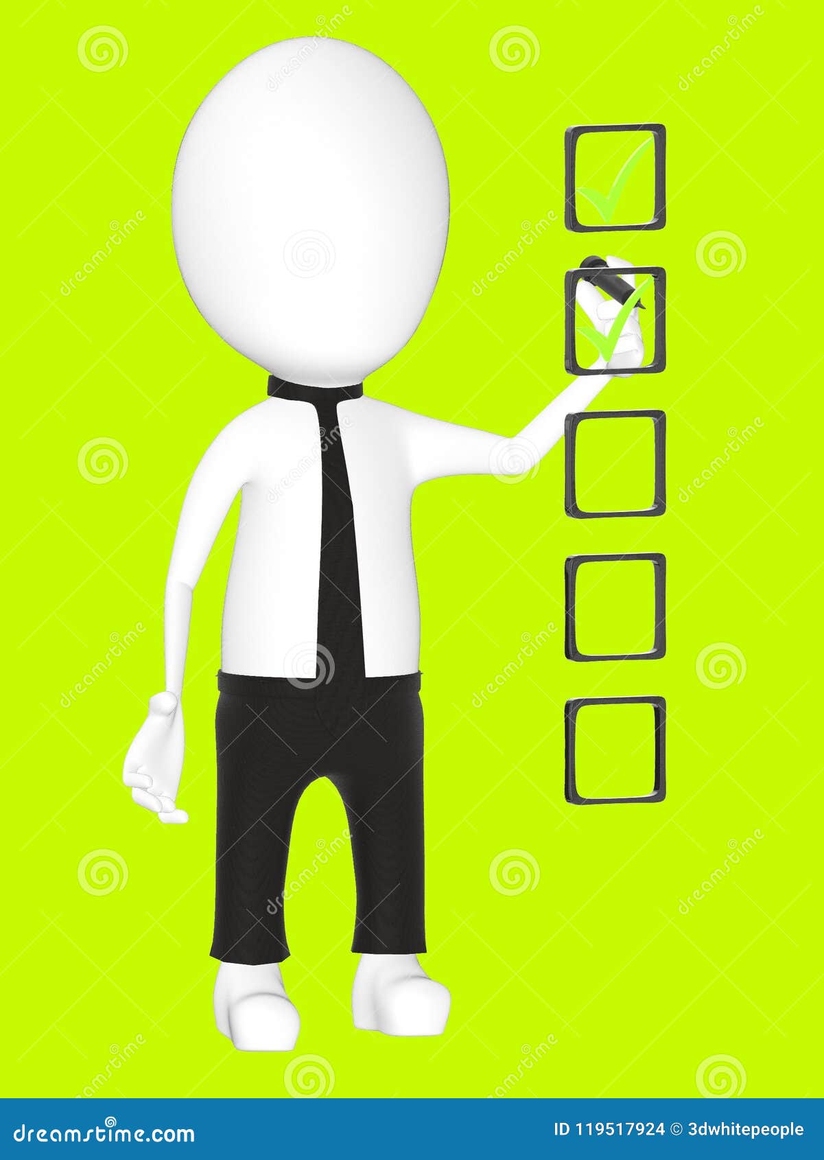 3d White Character Marking Each Column with Tick Marks Using His Marker ...