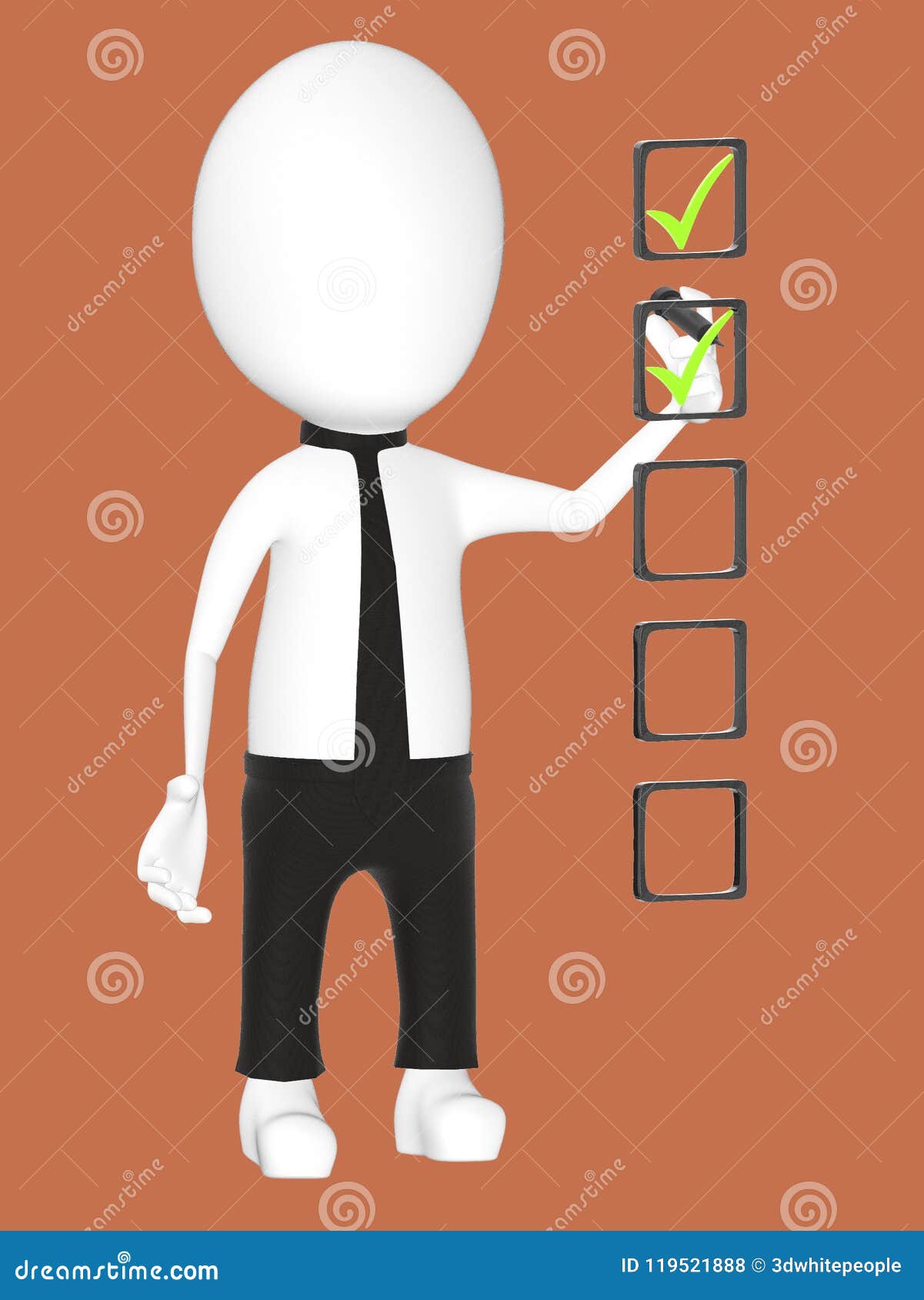 3d White Character Marking Each Column with Tick Marks Using His Marker ...