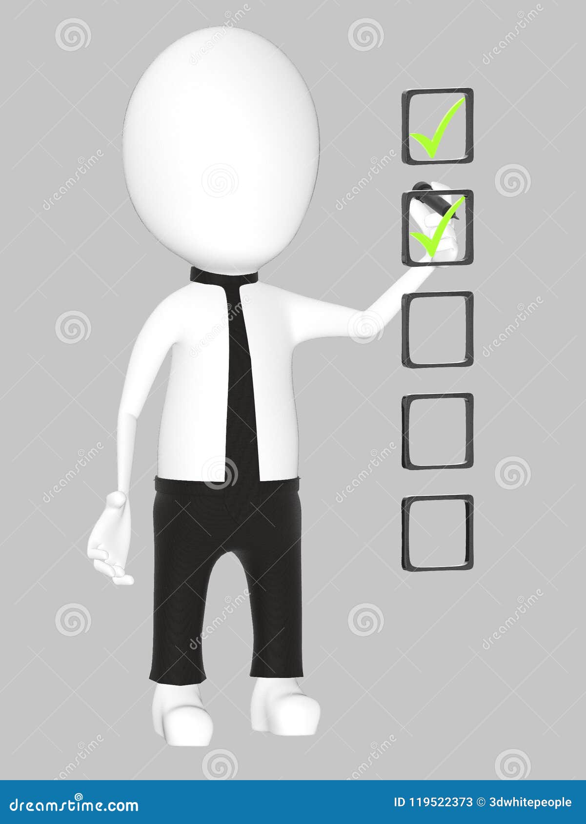 3d White Character Marking Each Column with Tick Marks Using His Marker ...