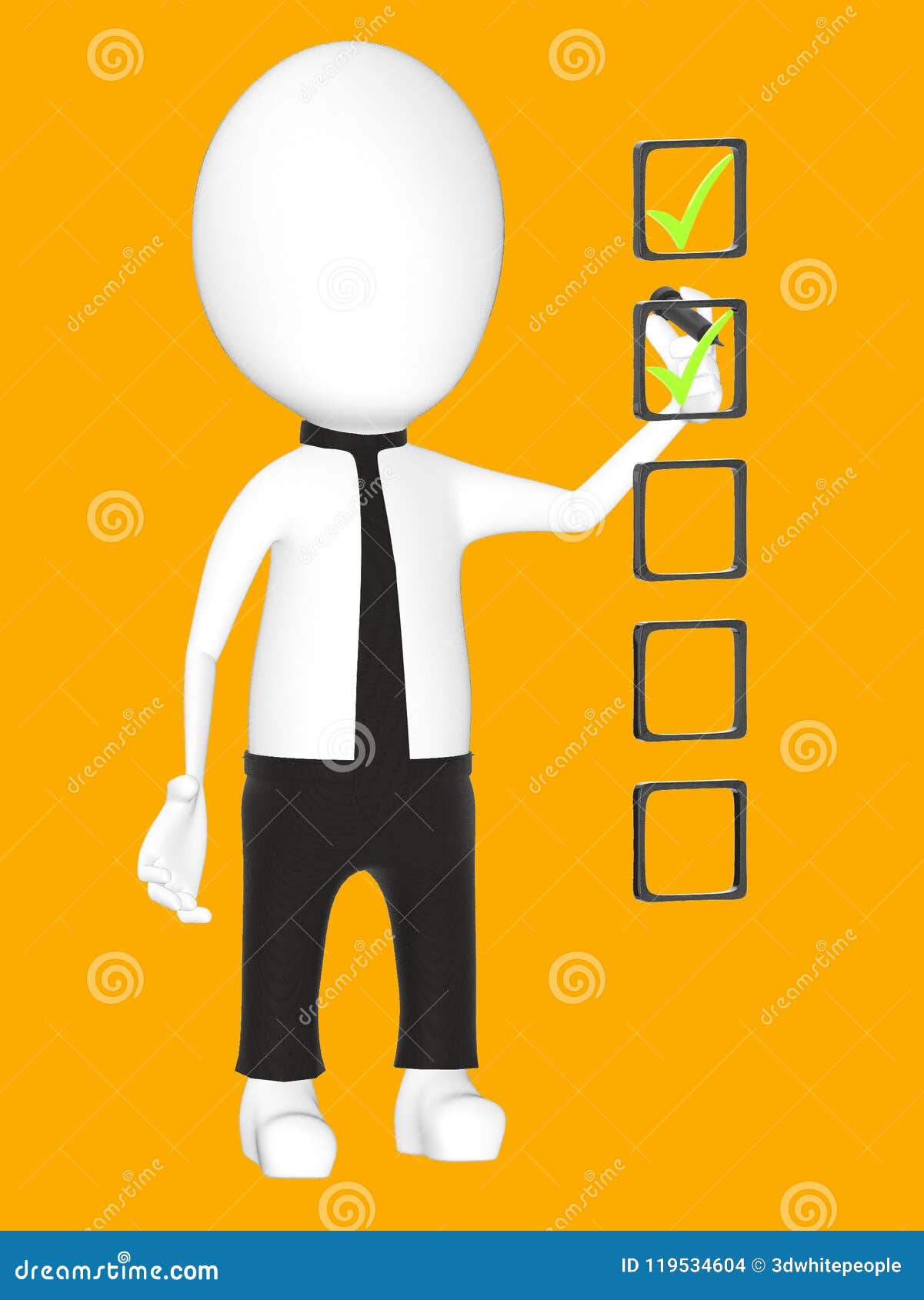 3d White Character Marking Each Column with Tick Marks Using His Marker ...