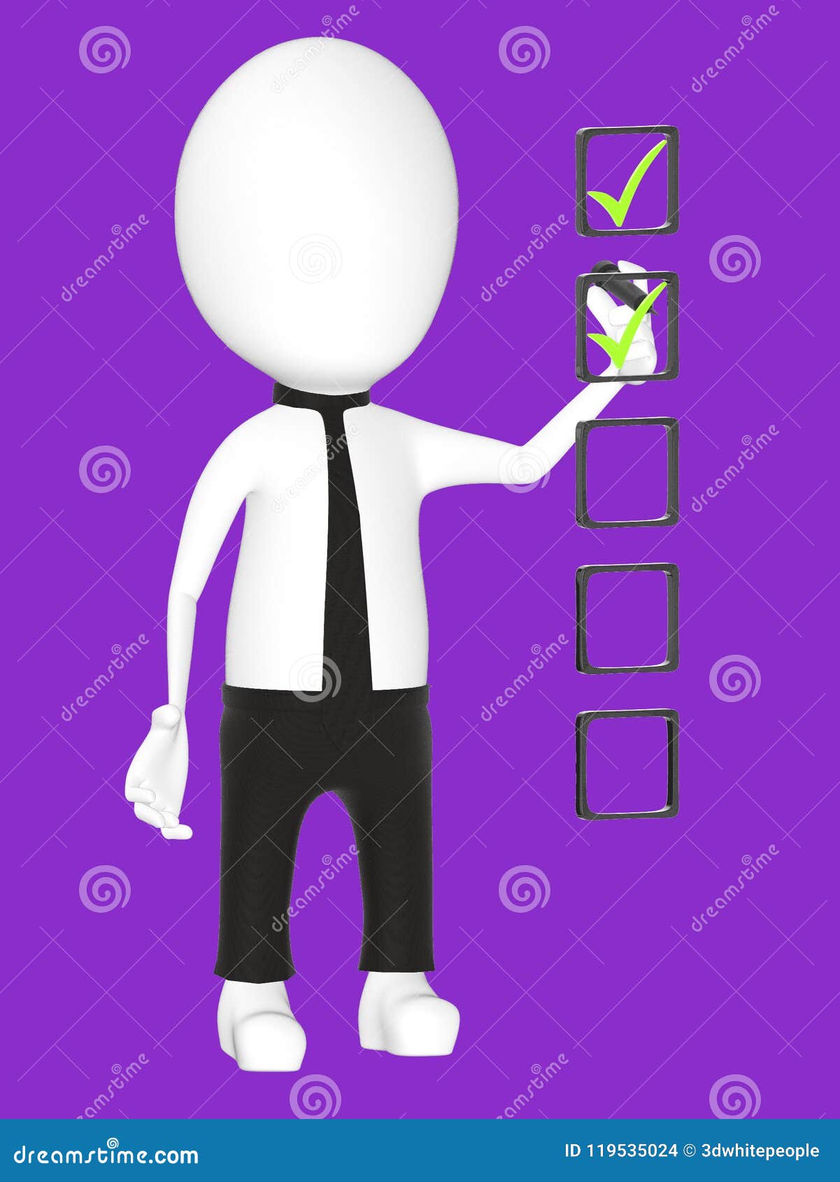 3d White Character Marking Each Column with Tick Marks Using His Marker ...