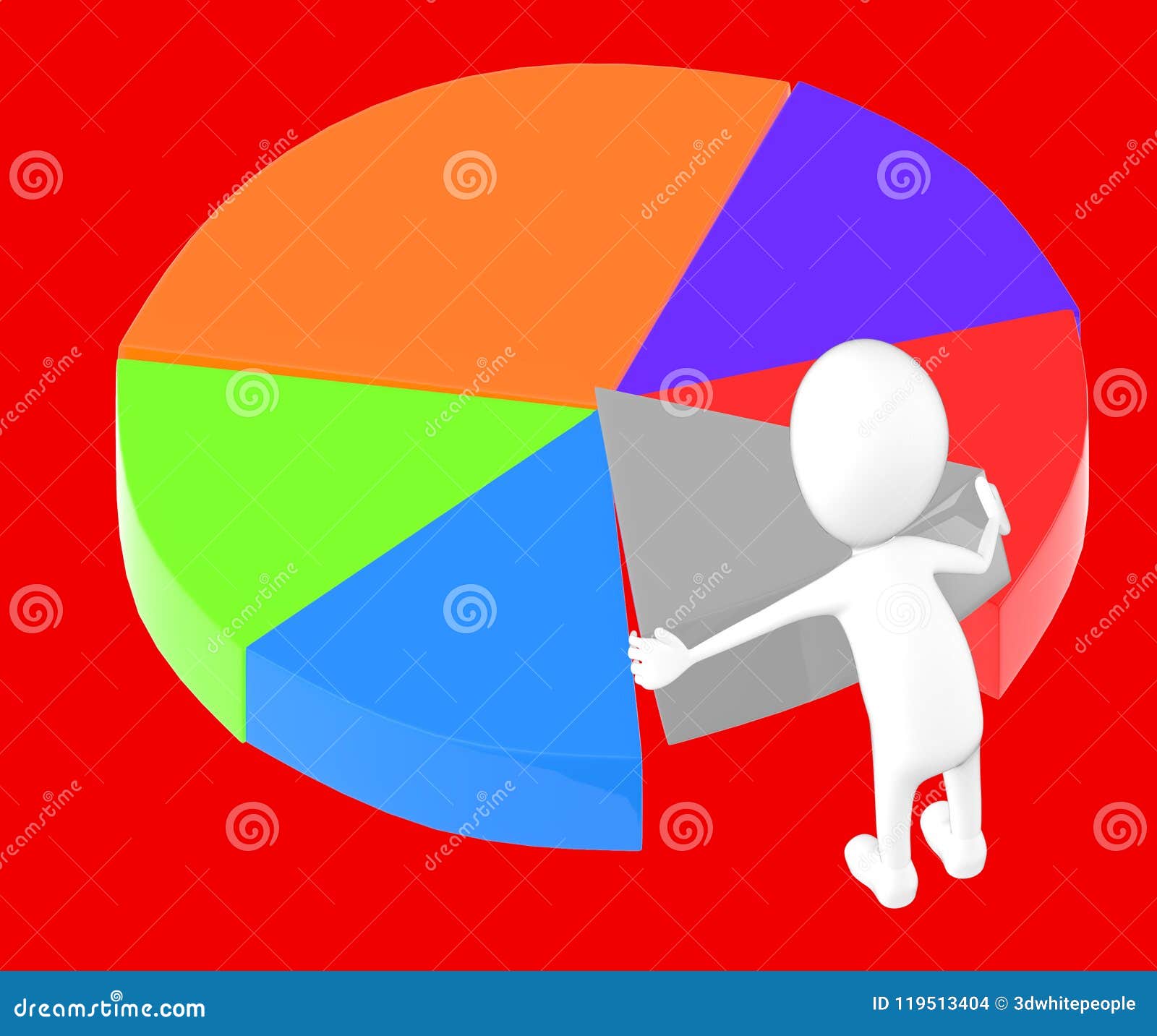 3d White Character Moving a Pie in Pie Chart Stock Illustration ...
