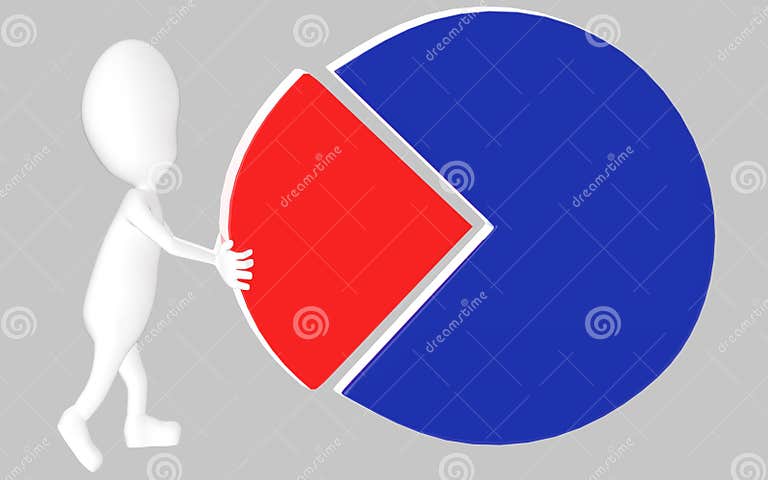 3d White Character Moving a Pie in Pie Chart Stock Illustration ...