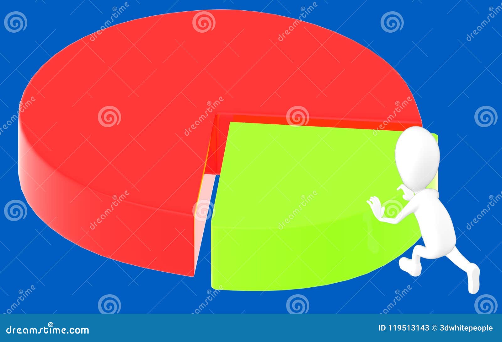 3d White Character Moving a Pie in Pie Chart Stock Illustration ...