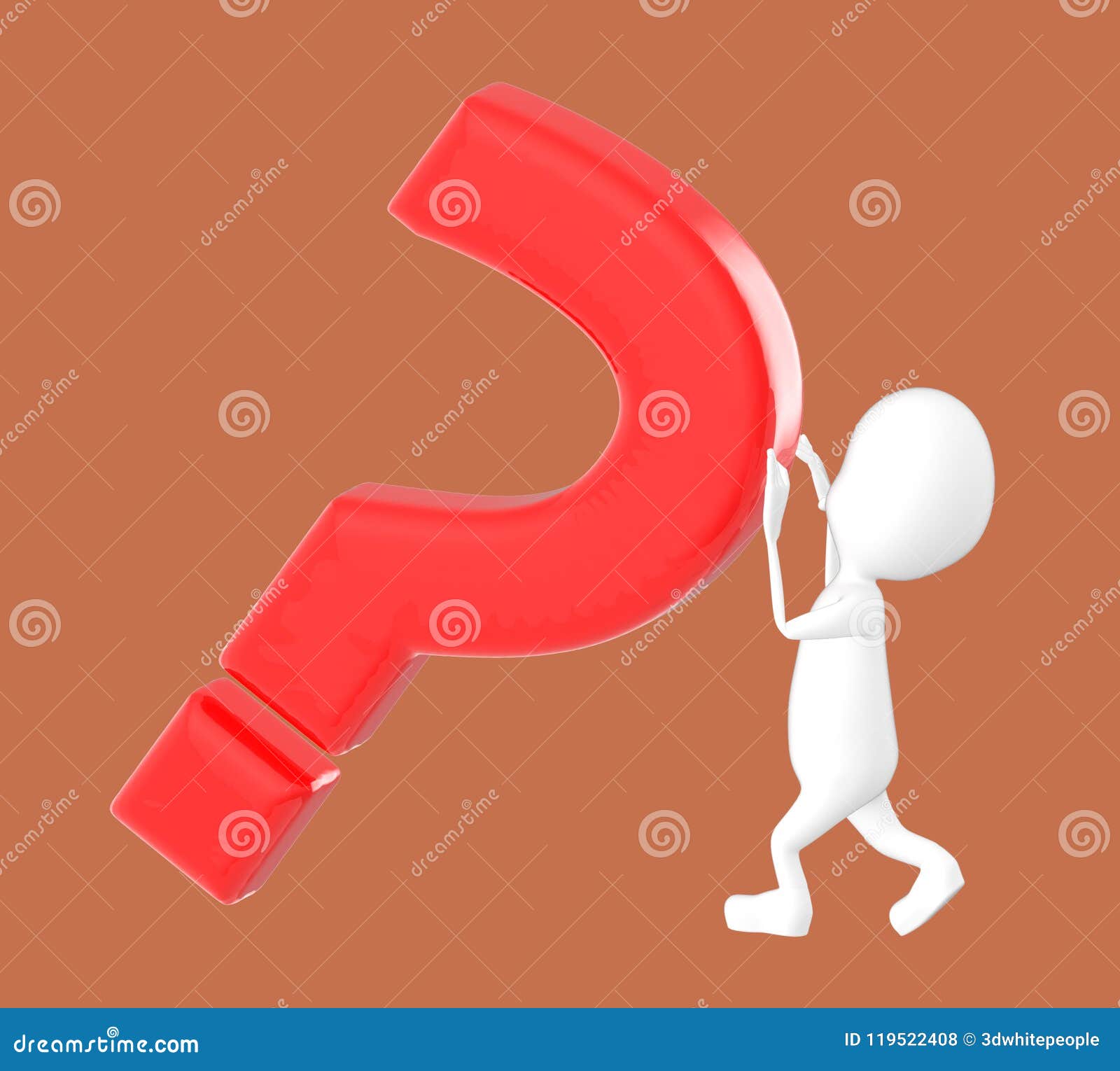 3d White Character , Pushing Question Mark Stock Photography ...