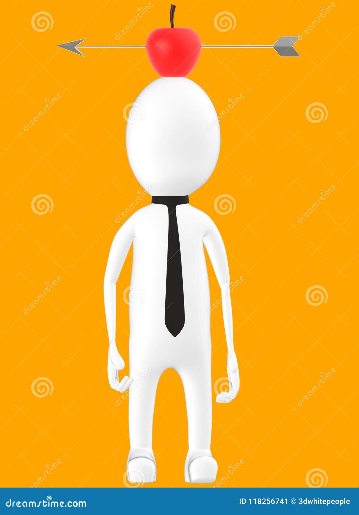 3d White Character Standing with a Arrow Hitted Apple on His Head Stock ...