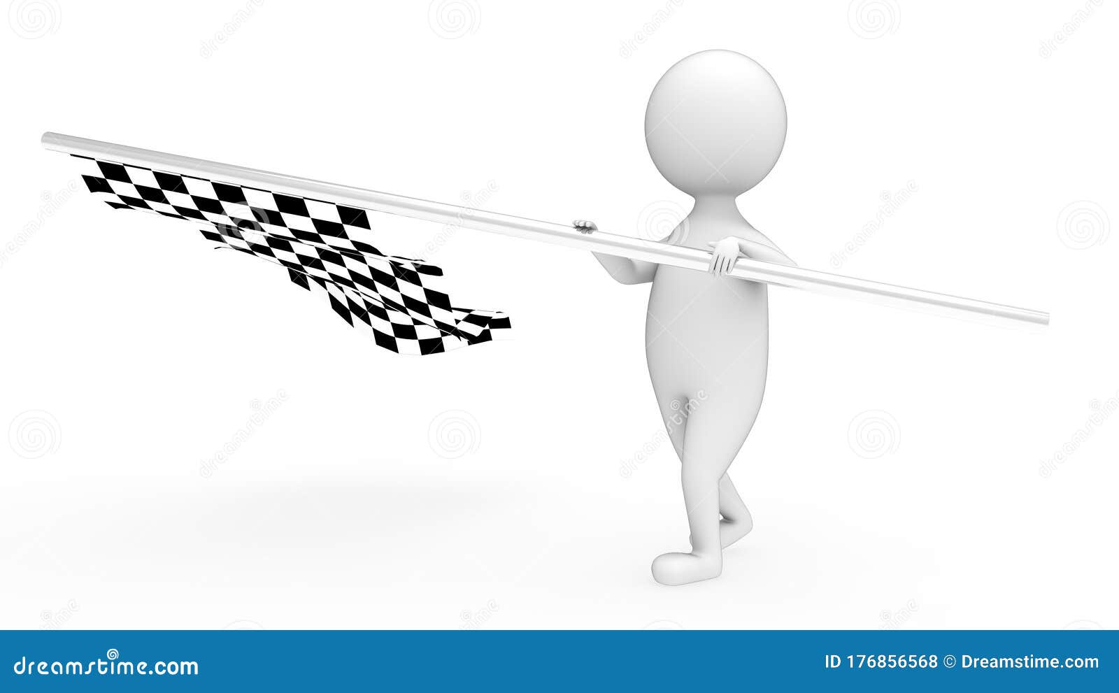 3d White Character Waving a Checker Flag Stock Illustration ...