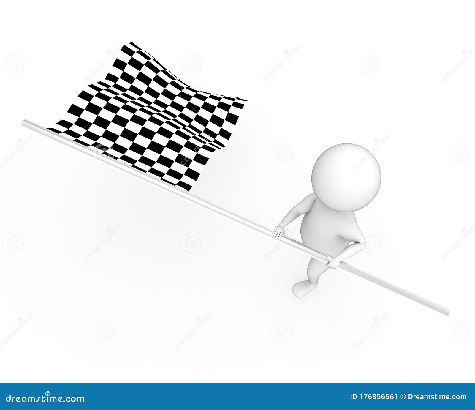 3d White Character Waving a Checker Flag Stock Illustration ...