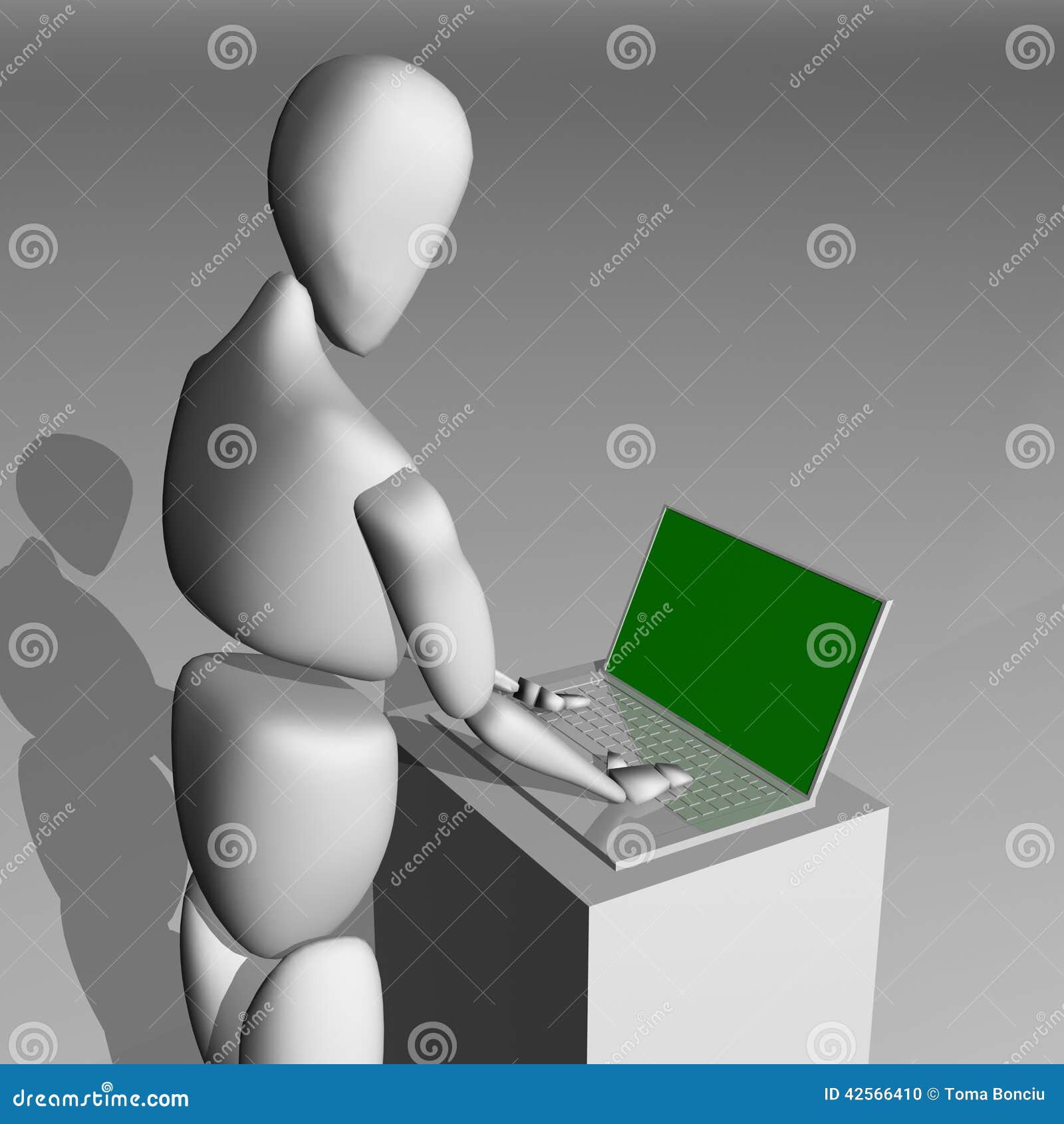 3D White Character Working on a Notebook with Green Screen Stock ...