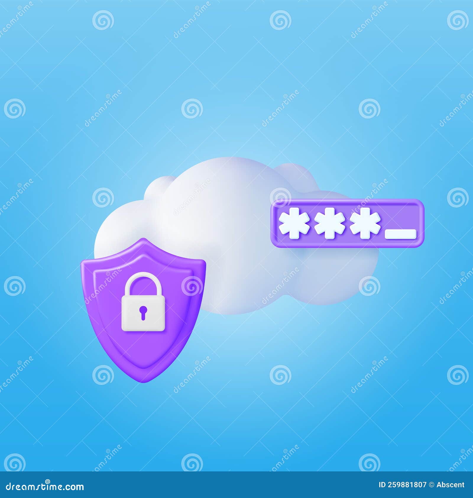 3D White Cloud with Locked Padlock and Password Stock Vector - Illustration of data, cyber ...
