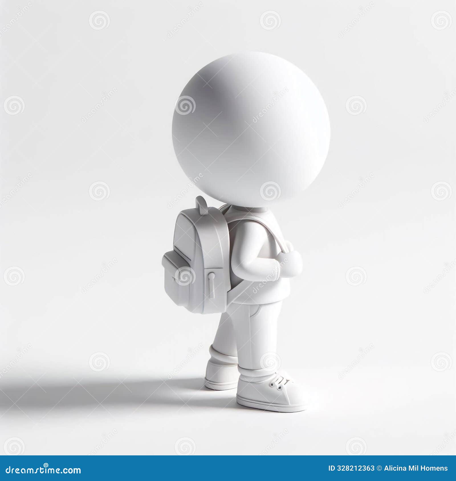 3D White Figure Cartoon with Backpack, in Back To School Concept Stock ...