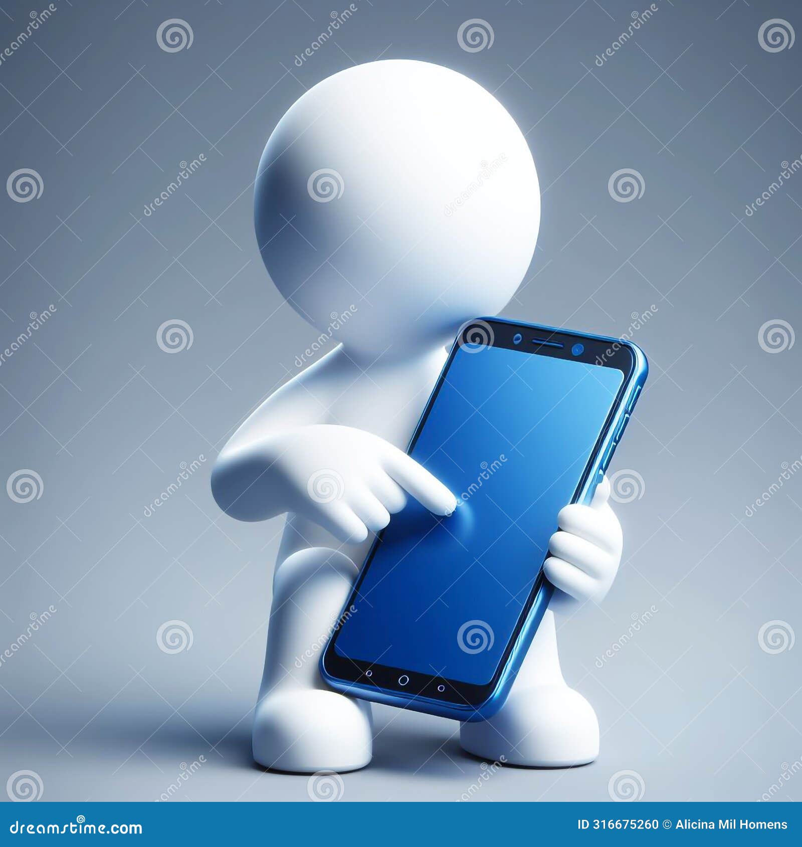 3D White Figure with Cell Phone on White Background Stock Illustration ...