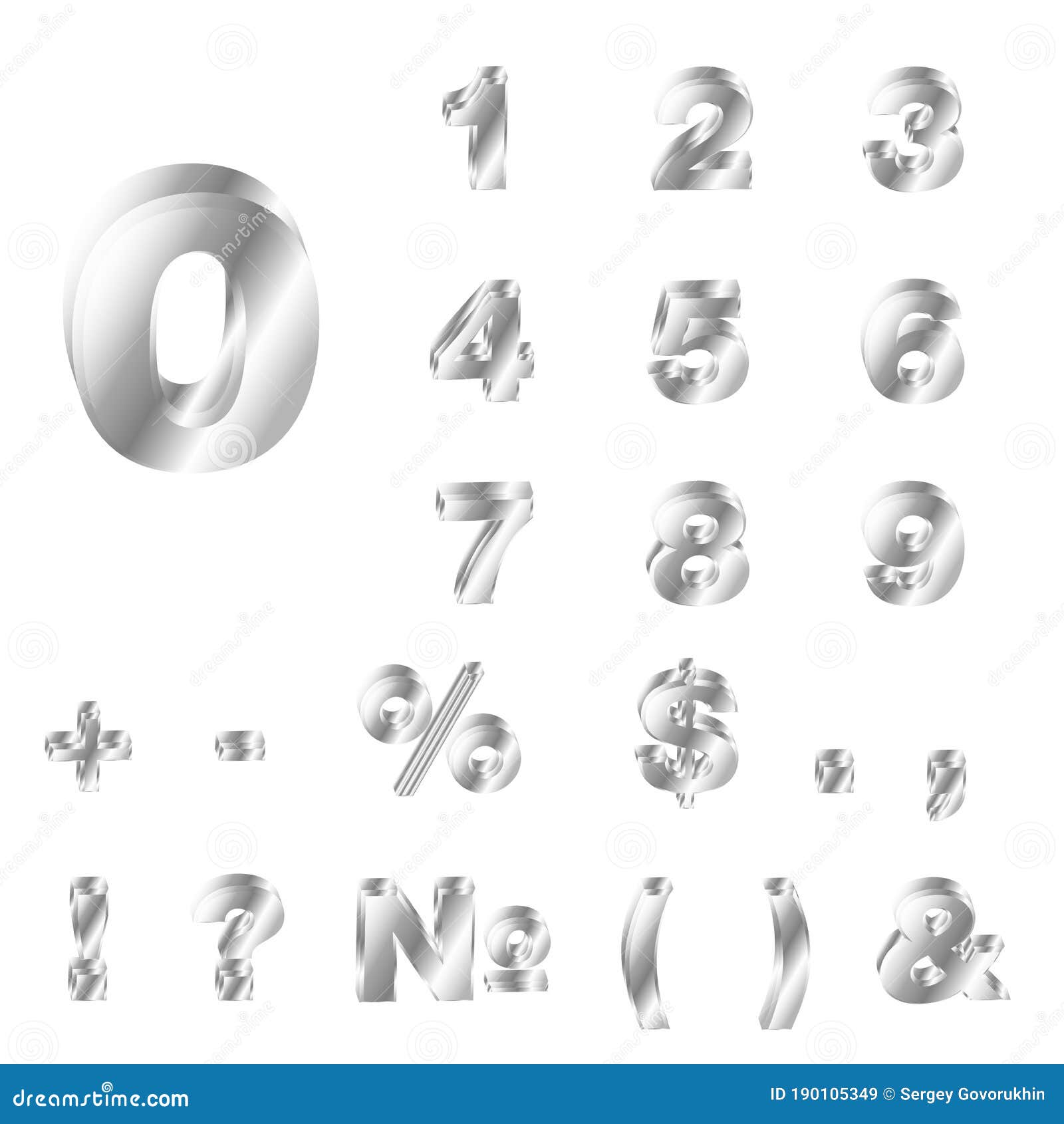 3D White Font, Numbers and Punctuation Marks.Vector Set Stock Vector ...