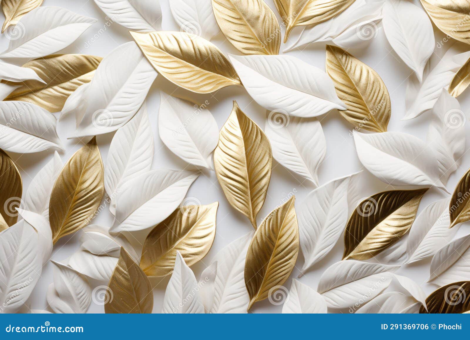 3D White and Gold Leaves Bundle Background, Luxury Stock Illustration ...