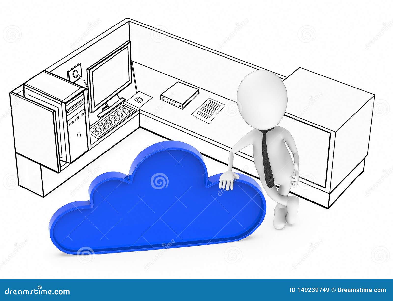 3d White Guy Cloud Technology Concept Stock Illustration - Illustration ...