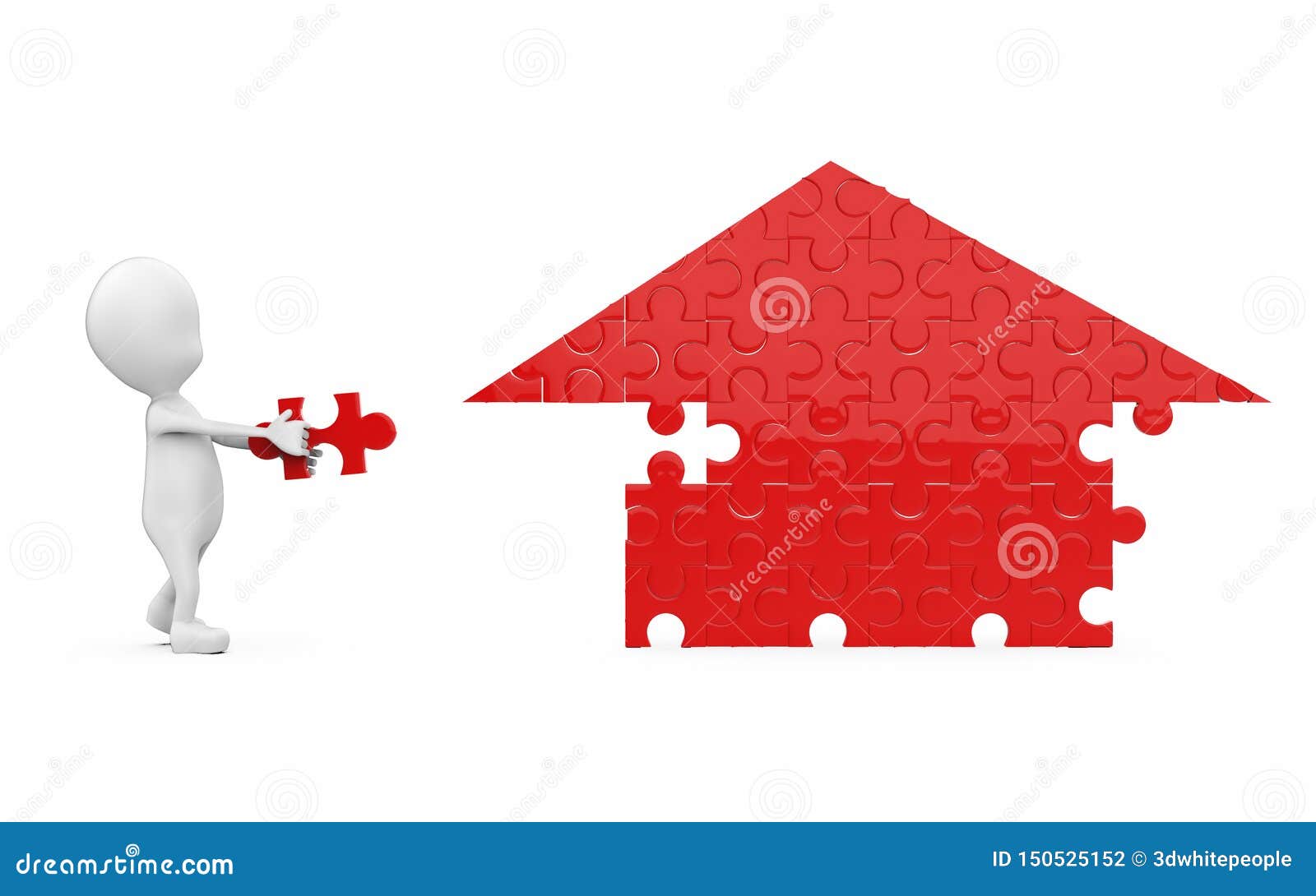 3d White Guy with Jigsaw Piece of a House Puzzle Stock Illustration ...