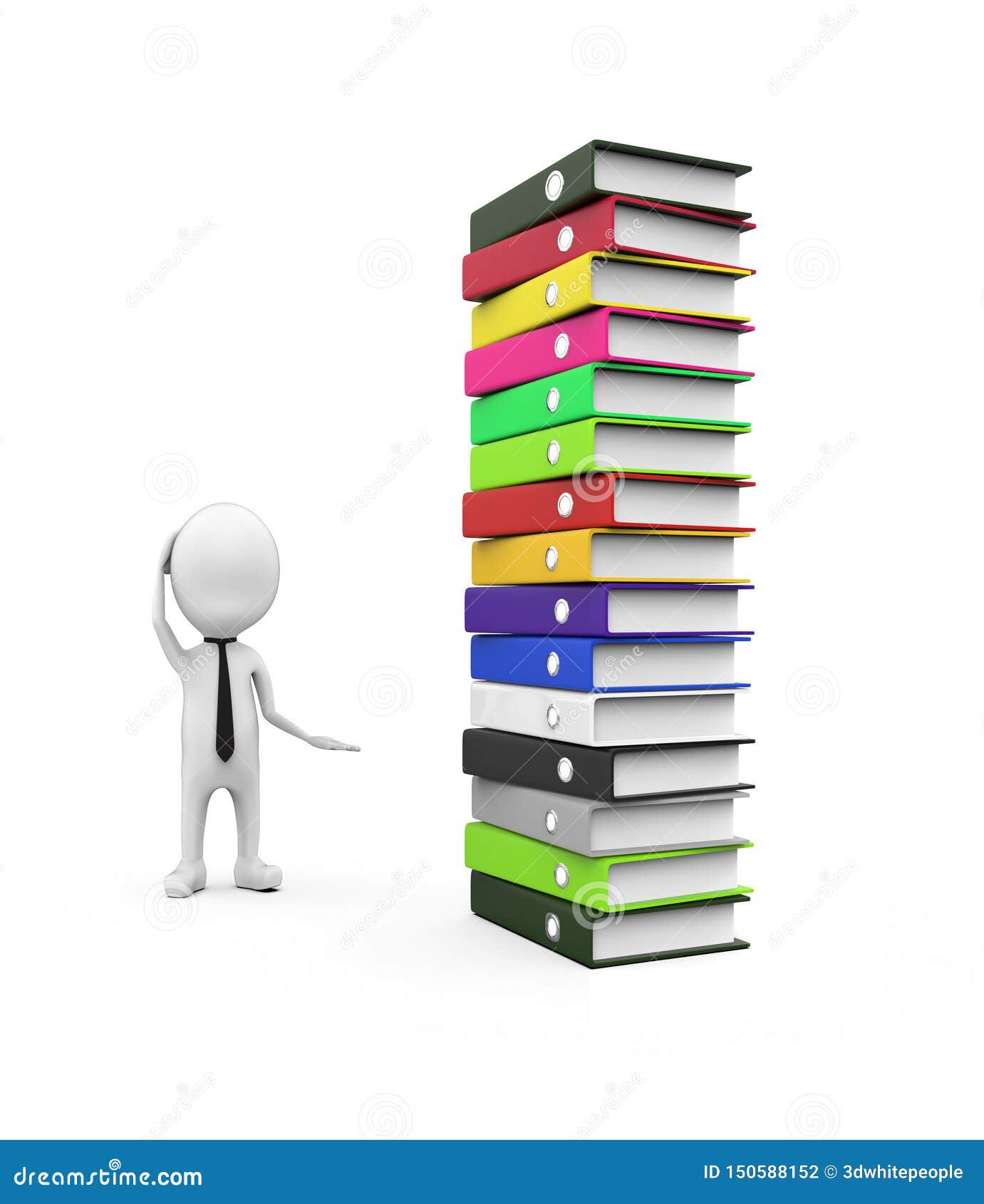 3d White Guy Next To a Stack of Office Folders Stock Illustration ...