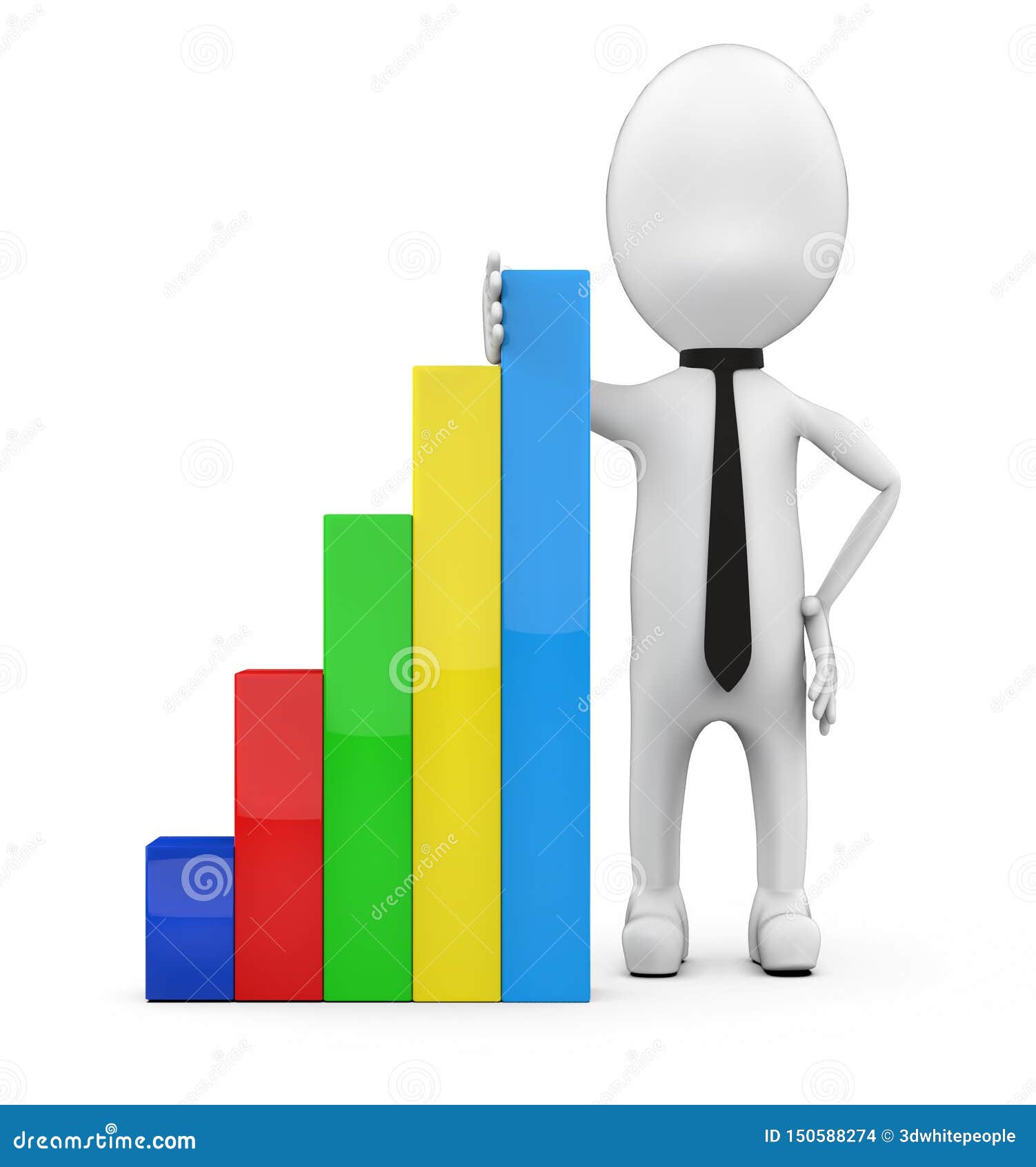 3d White Guy Presenting Growth Chart Graph Stock Illustration ...