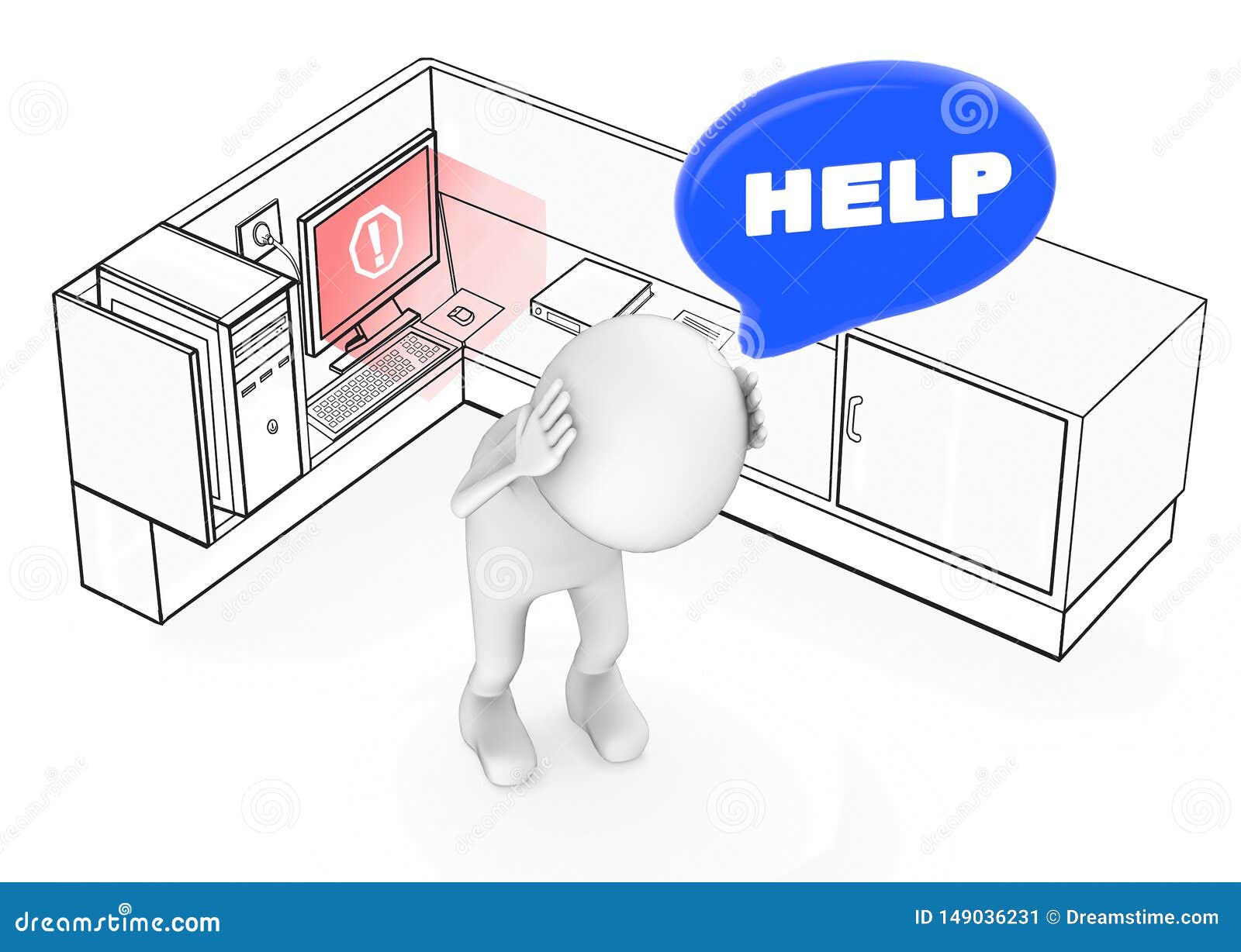 3d White Guy Worried Stressed and in Need of Help when His Computer ... 3d White Guy Worried Stressed and in Need of Help when His Computer ...
