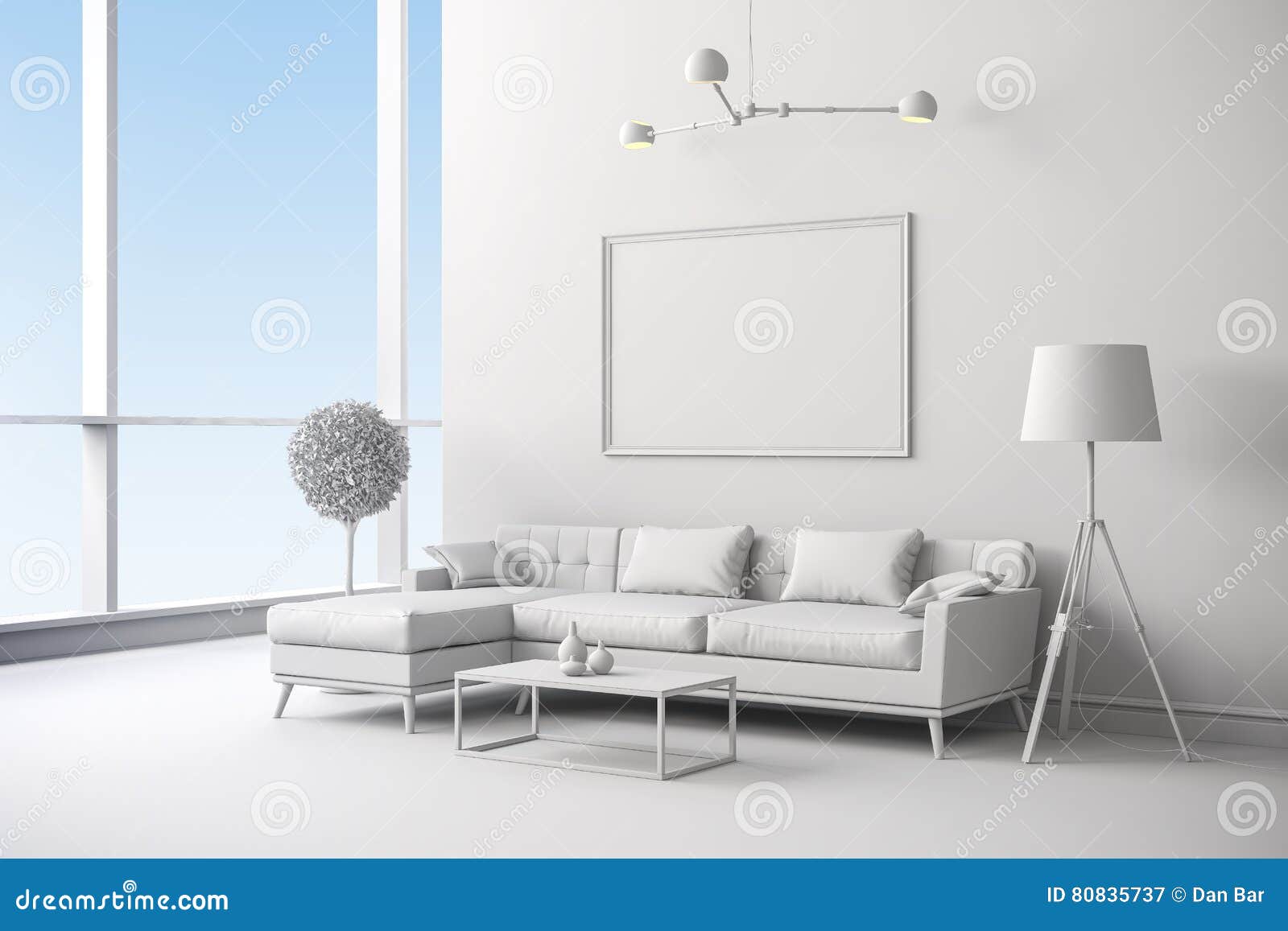 3d White Interior Room Setup Stock Illustration - Illustration of ...