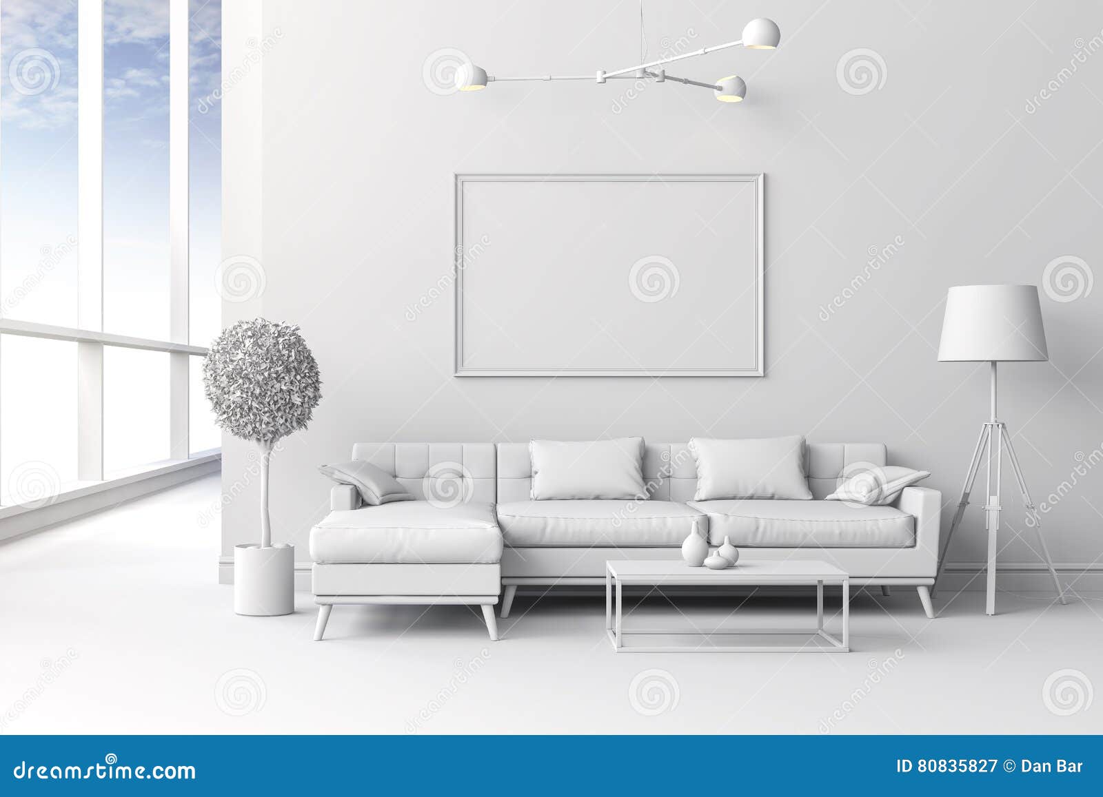 3d White Interior Room Setup Stock Illustration - Illustration of ...