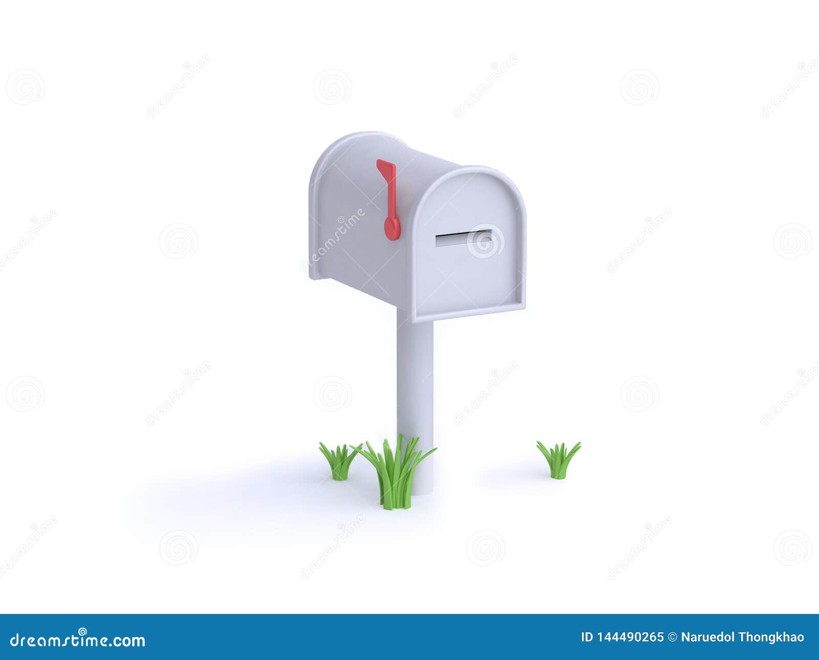 3d White Mail Box Cartoon Style with Grass White Background 3d Render ...