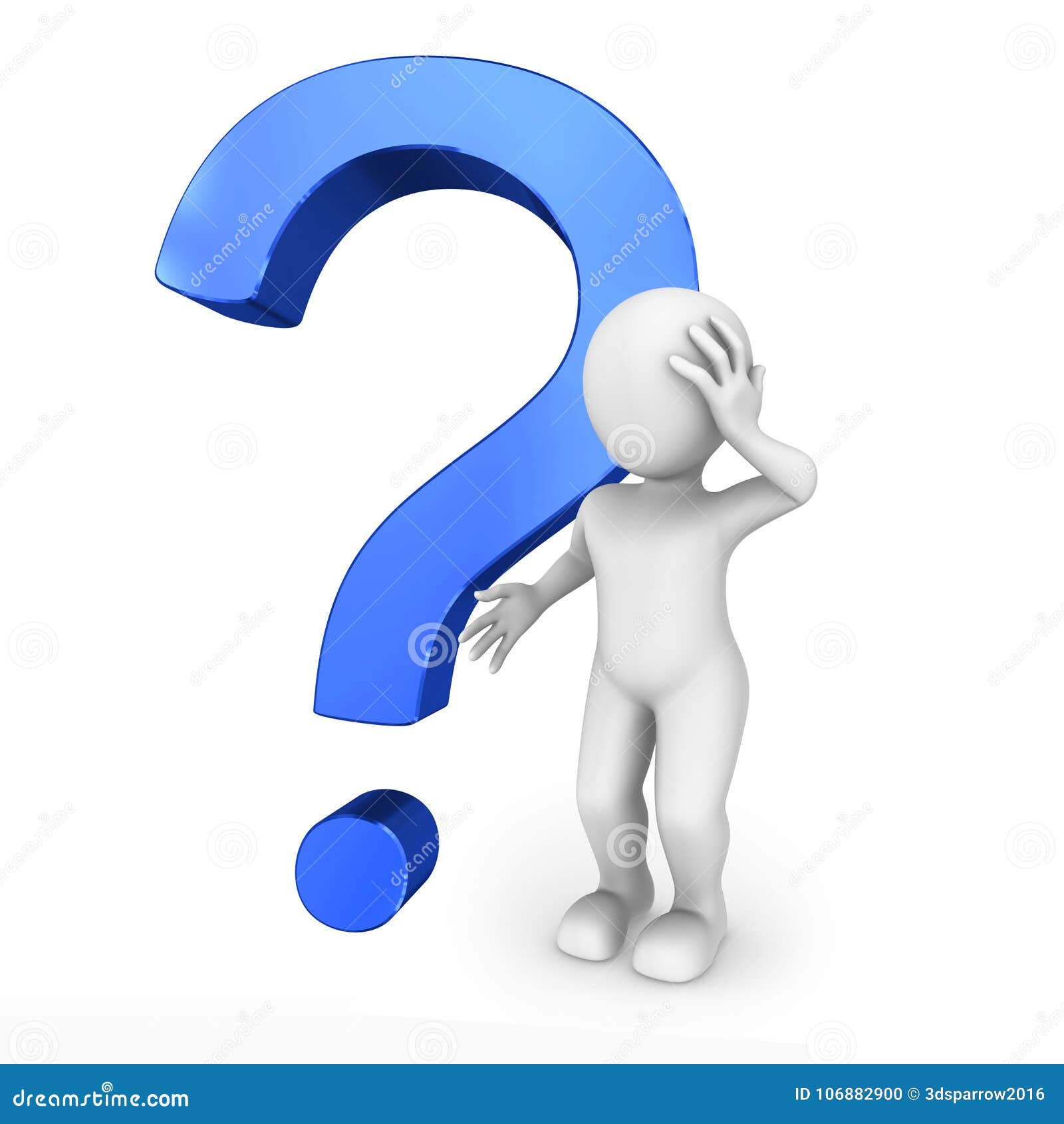 3d White Man with Big Blue Question Mark. Stock Illustration ...