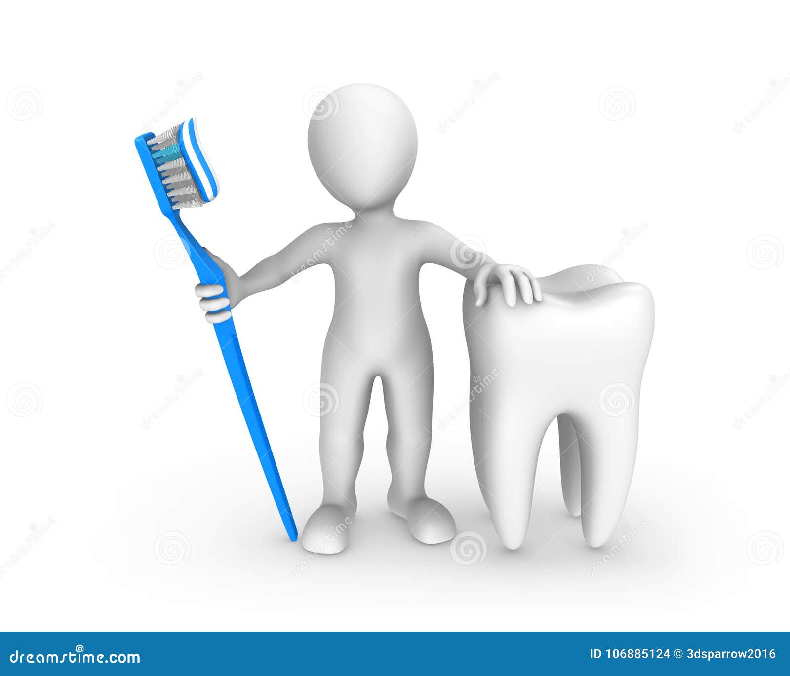 3d White Man with Big Tooth and Toothbrush with Toothpaste. Stock ...