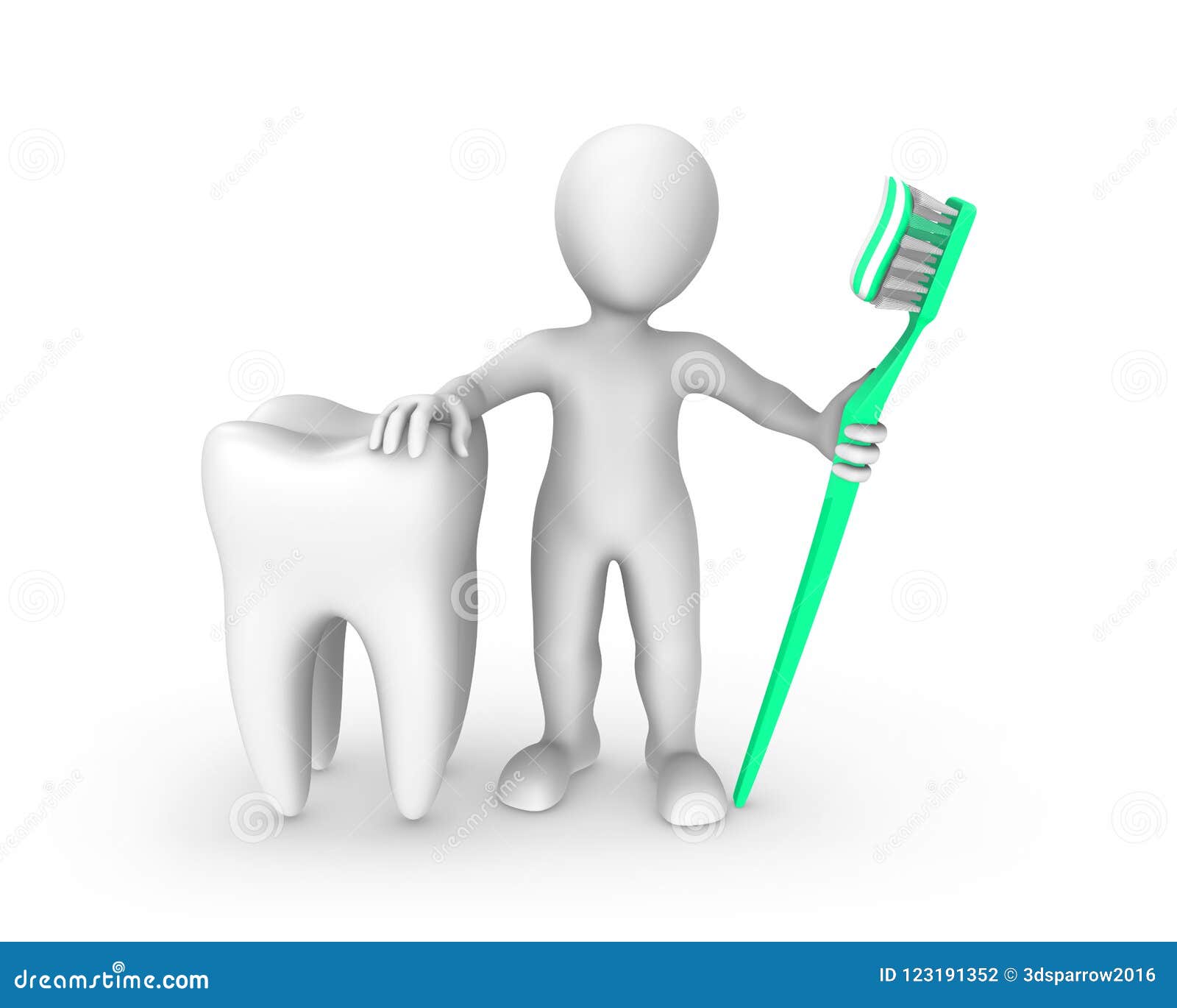 3d White Man with Big Tooth and Toothbrush with Toothpaste. Stock ...