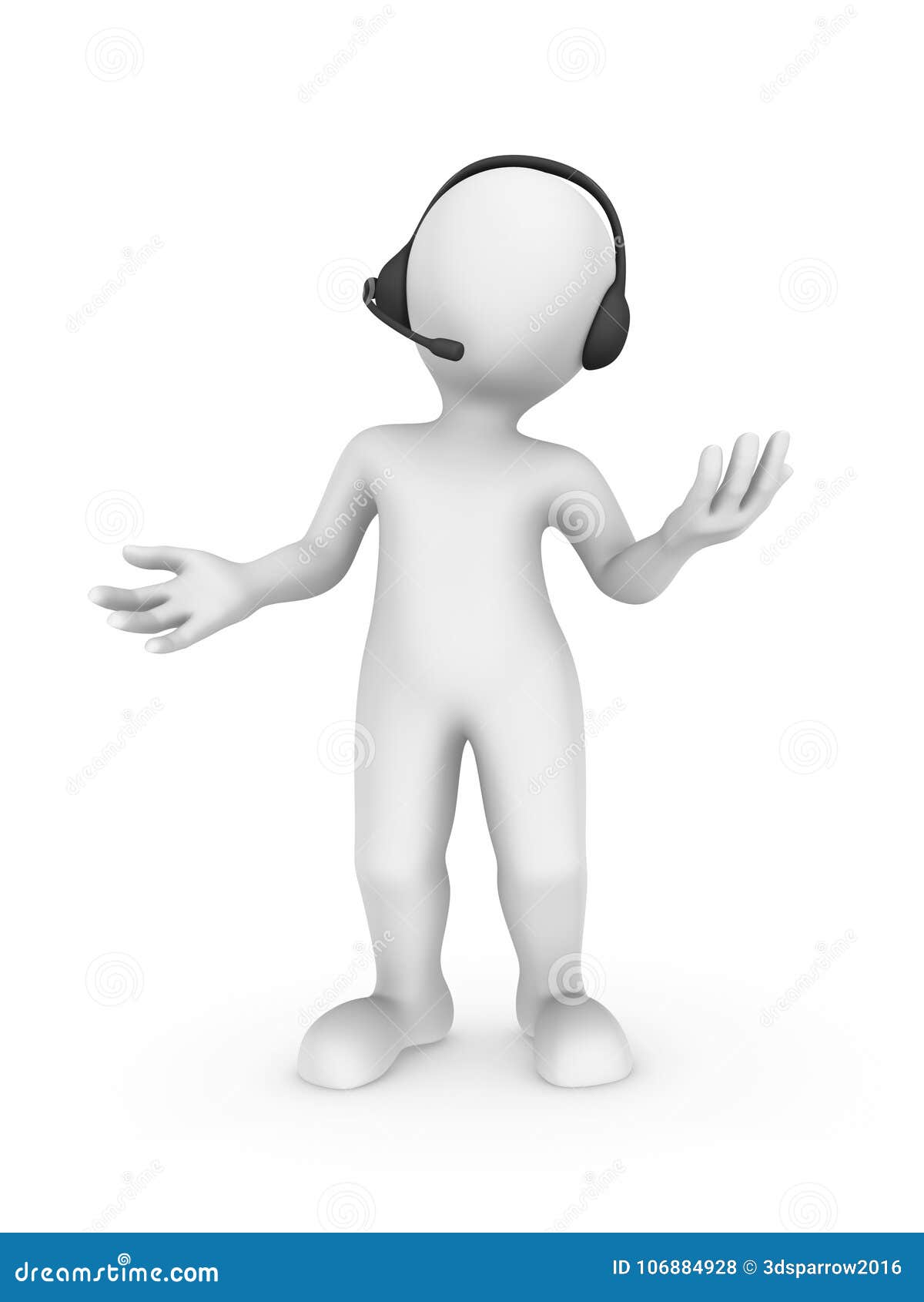3d White Man with Headset in Support Center. Stock Illustration ...